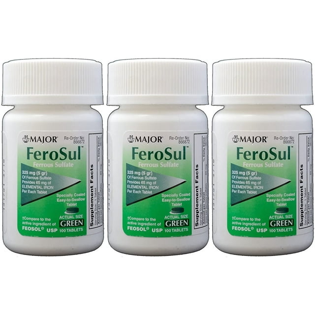 Major Ferosul 325mg Ferric Iron Sulfate Supplement, Green Tablets, Pack ...