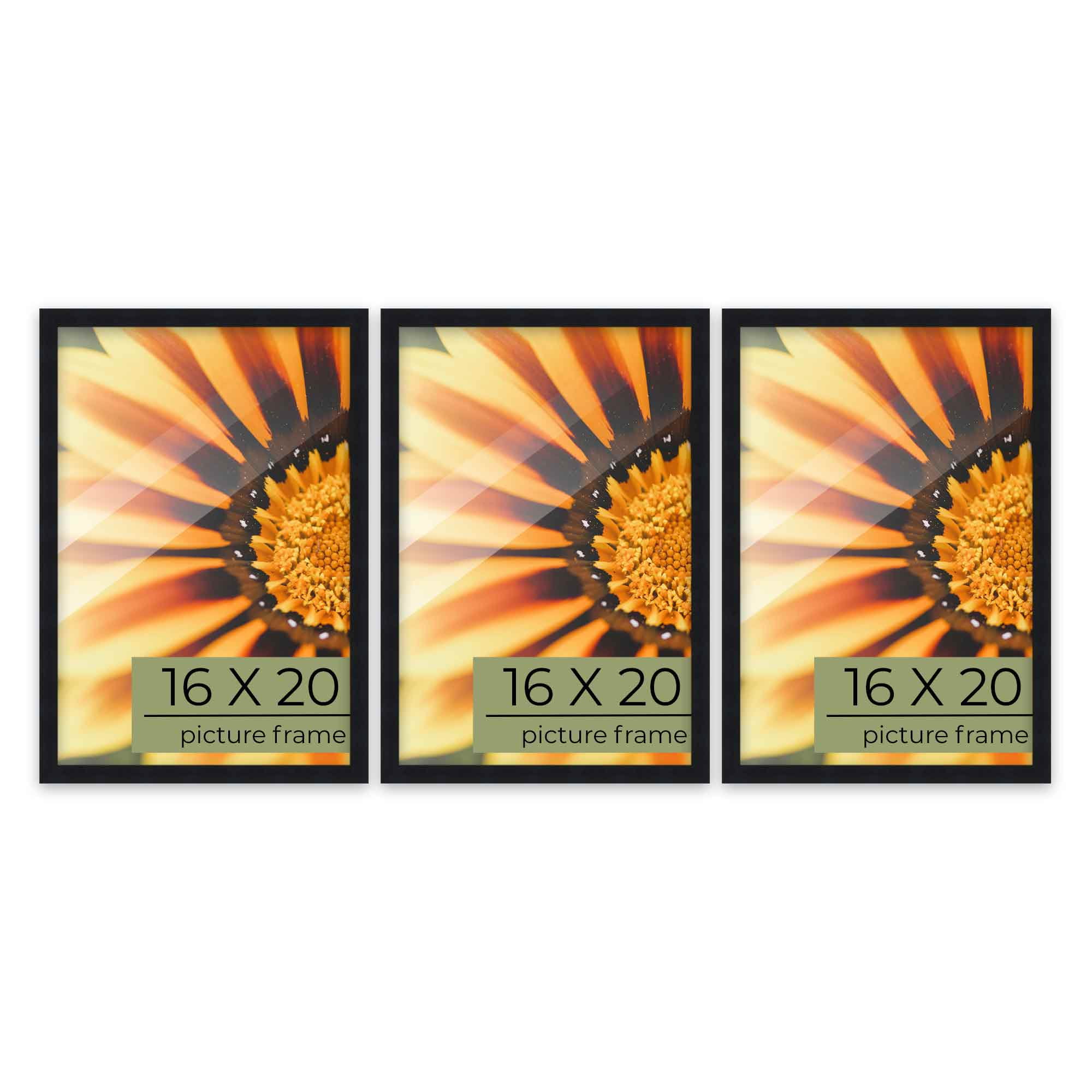 Pack of 3 Matte Black 16x20 Picture Frames | Solid Wood | UV-Resistant ...