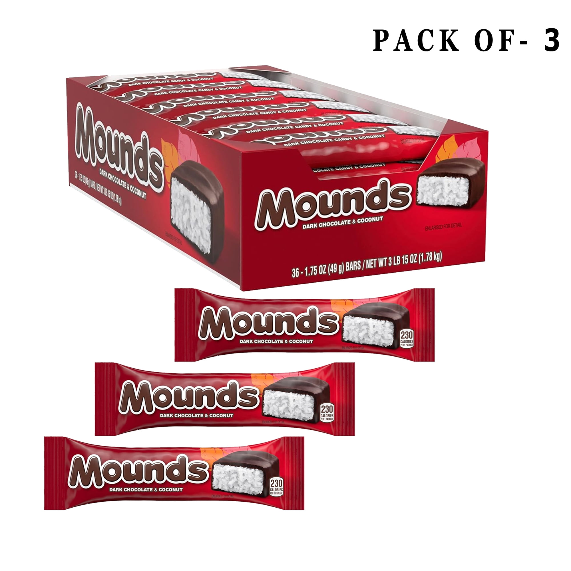 Pack of 3 Mounds Dark Chocolate and Coconut Candy Bar | 1.75 Oz Per Bar ...