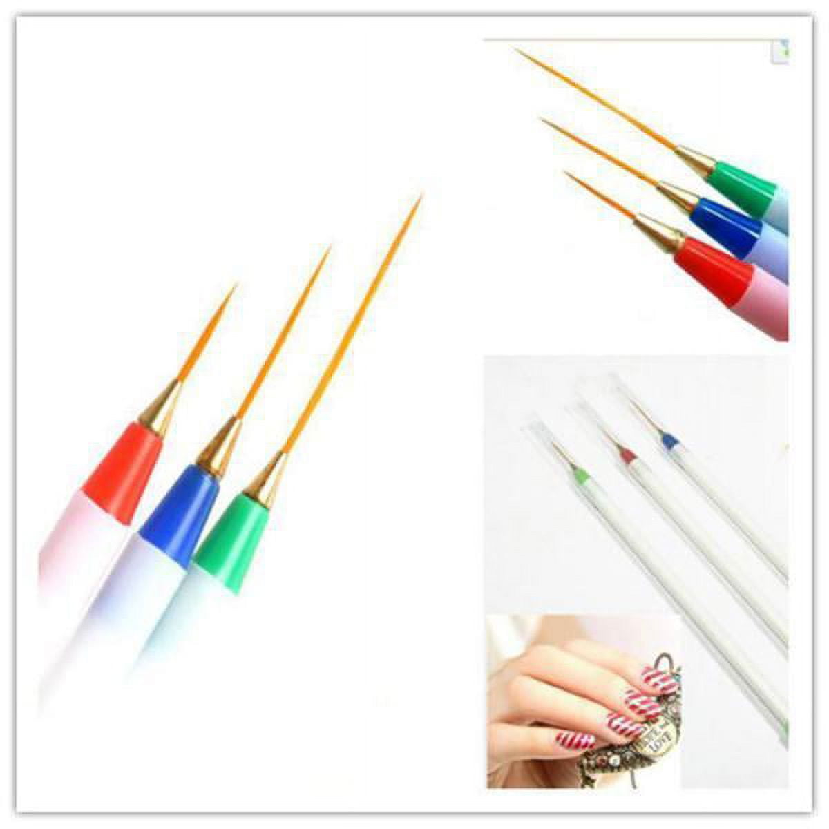 Pack of 3 Nail Art Brushes Set Liner Acrylic Tip Drawing Striping ...