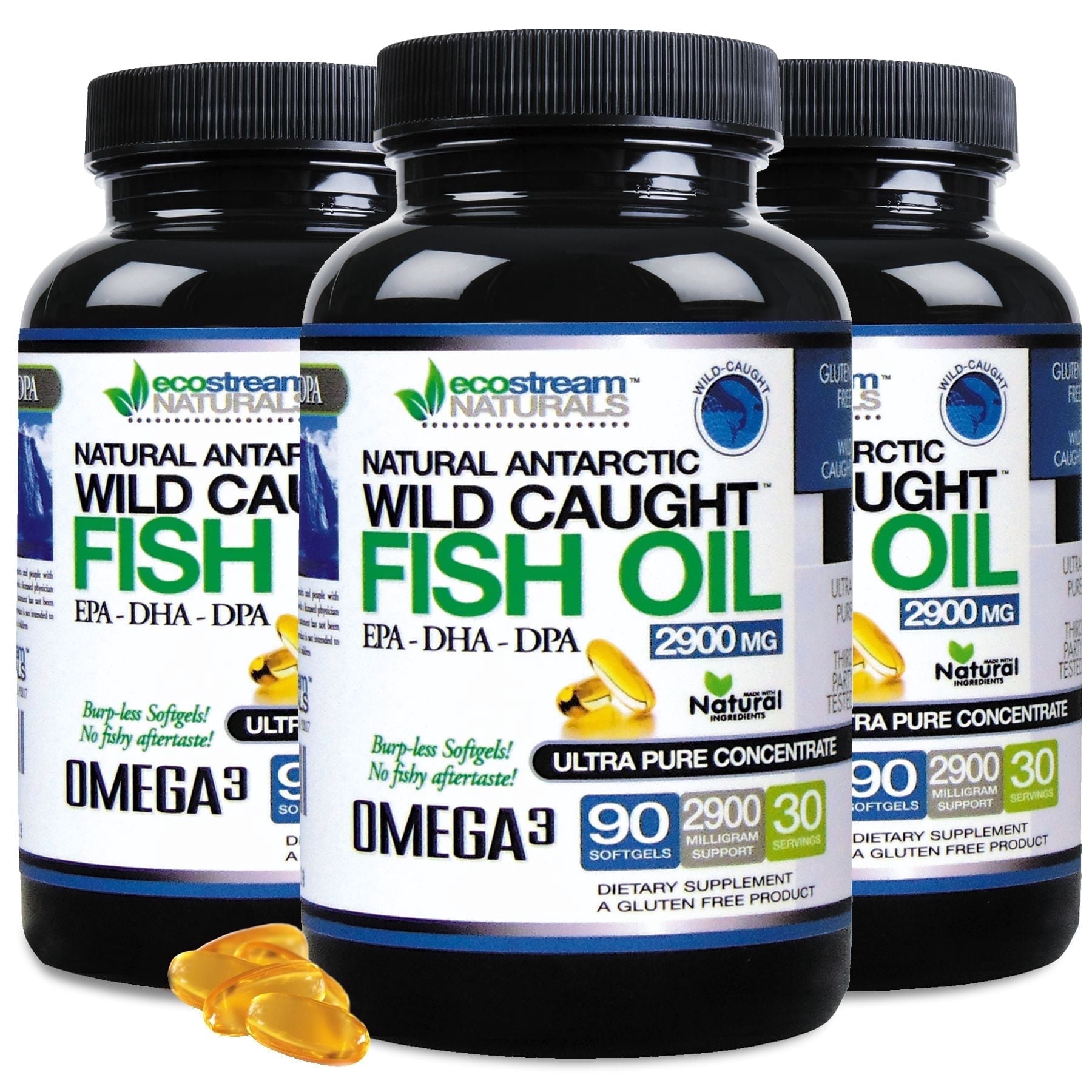 (Pack of 3) Natural Antarctic Wild Caught Omega 3 Fish Oil DPA-EPA-DHA ...