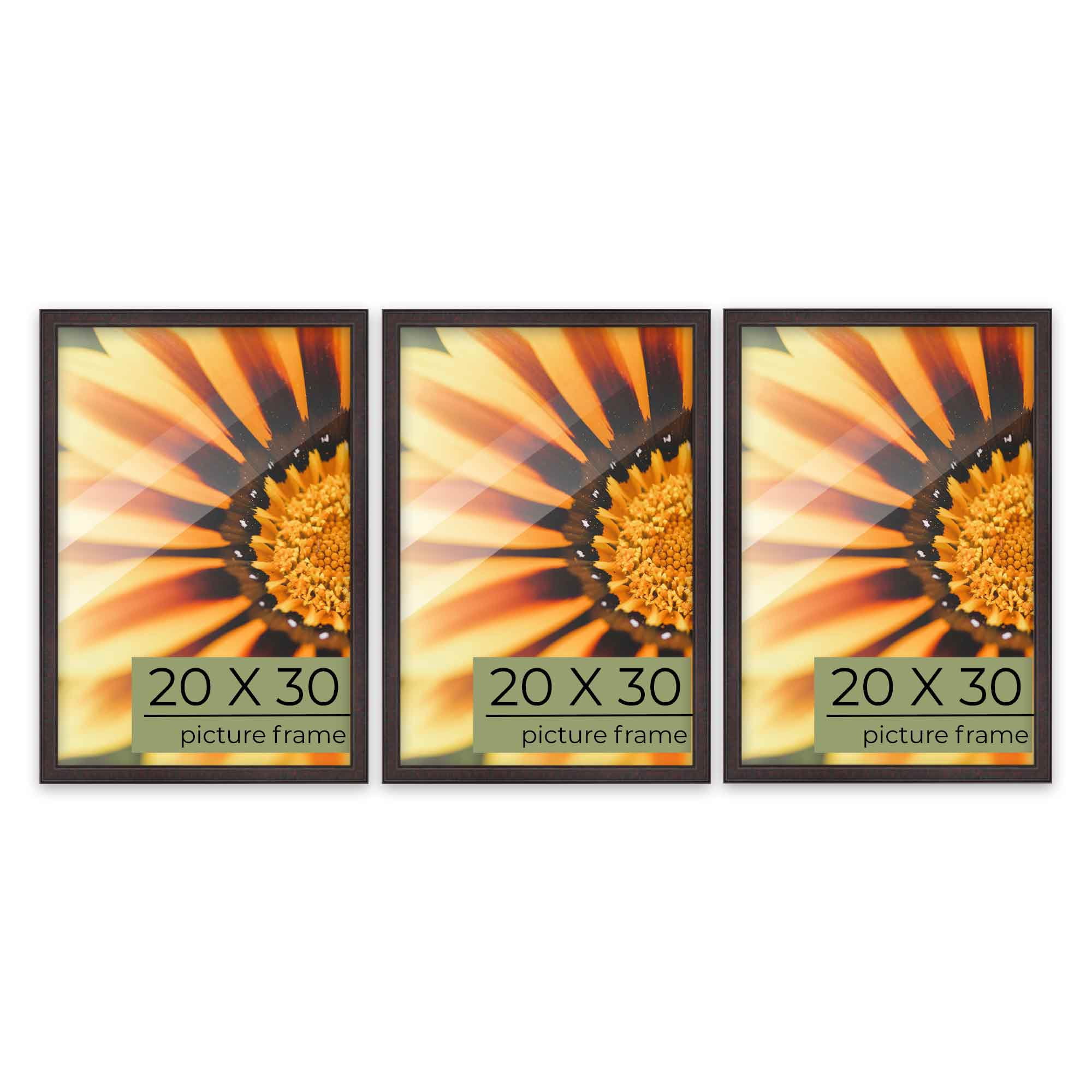 Pack of 3 Rustic Brown 20x30 Picture Frames | Solid Wood | UV-Resistant ...