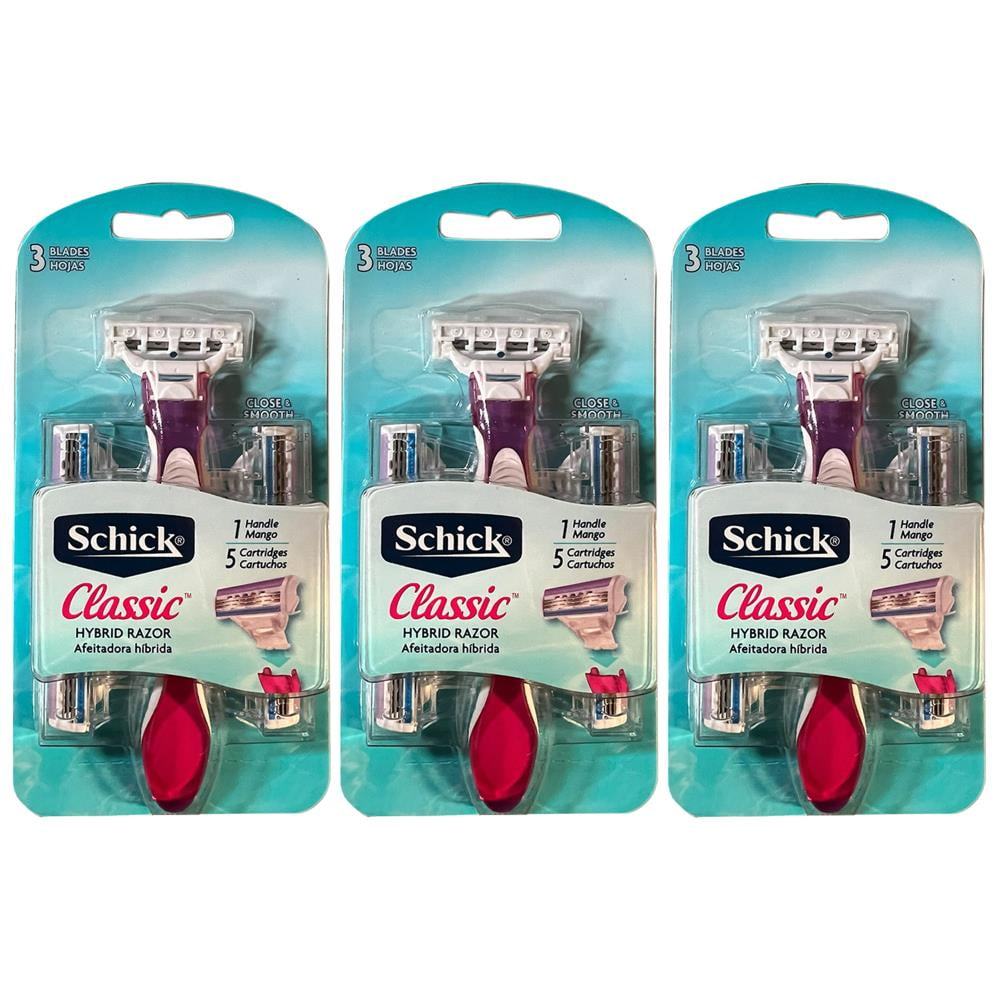 Pack of (3) Schick Classic Hybrid Razor 1 handle 5 cartridges with 3 ...
