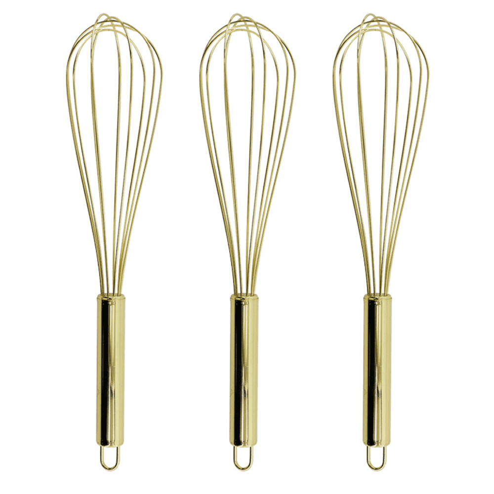 Pack of 3 Stainless Steel, Titianium Plating Gold Whisks for Cooking ...