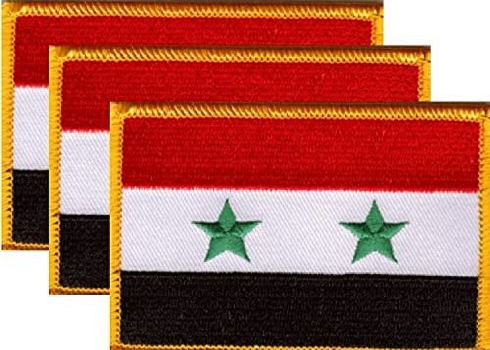 Pack of 3 Syria Flag Patches 3.50" x 2.25", Syrian Embroidered Iron On or Sew On Flag Patch ...