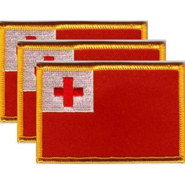 Pack of 3 Tonga Flag Patches 3.50" x 2.25", Tongan Embroidered Iron On or Sew On Flag Patch ...