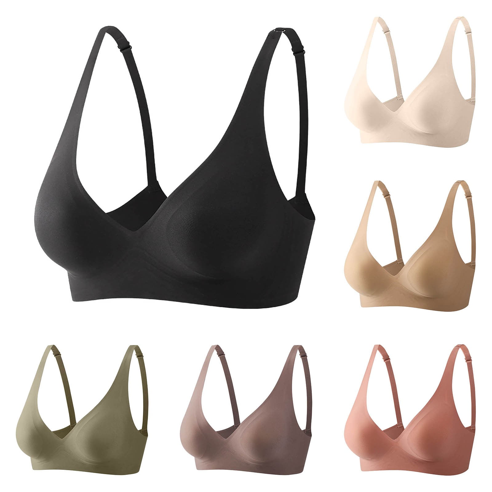 Pack of 3 Women's Seamless Plunge Bra Deep V-Neck Wireless Comfort Bra ...