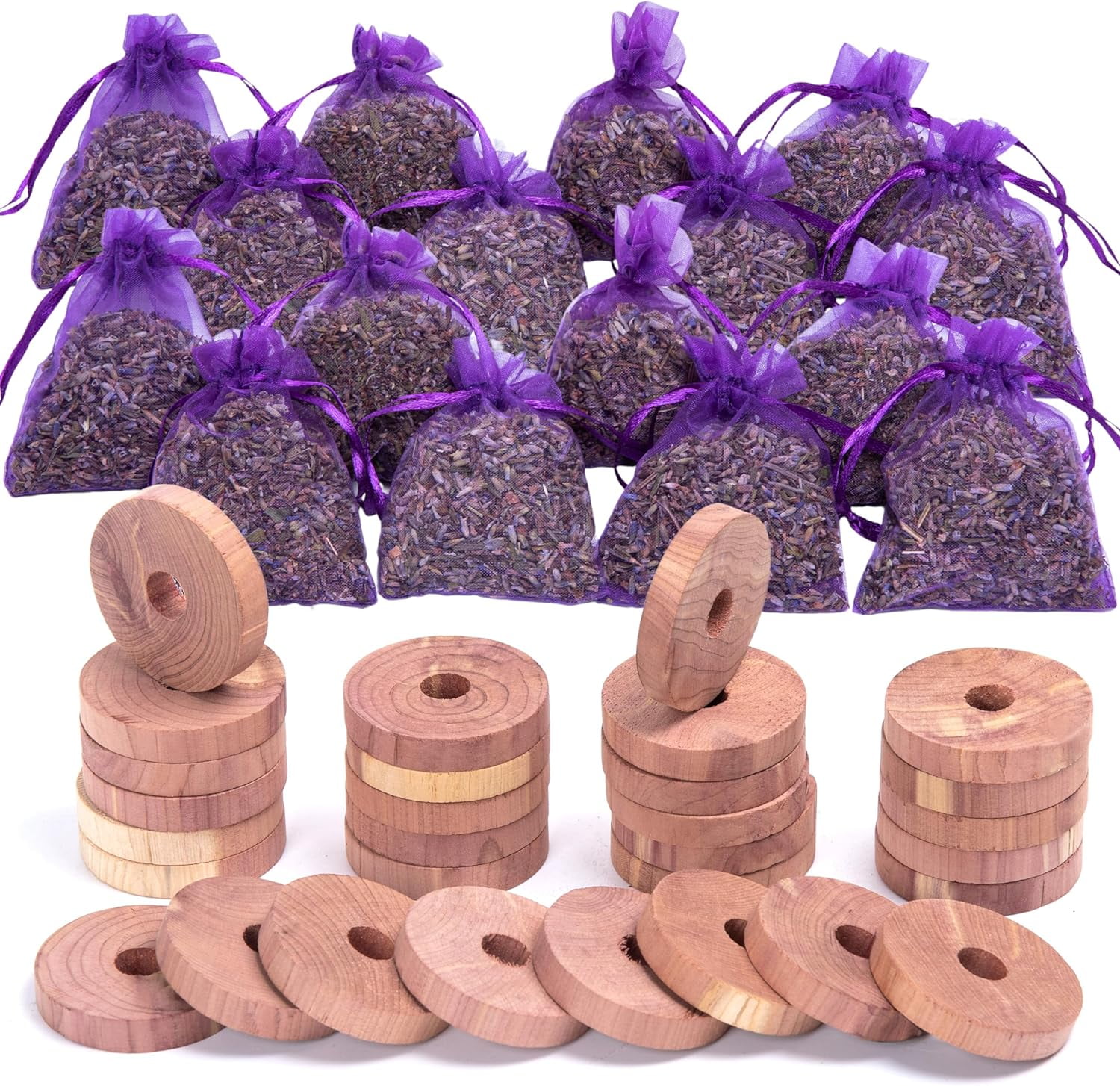 Pack of 30 Cedar Blocks and 16 Lavender Flower Sachets Craft Bag ...