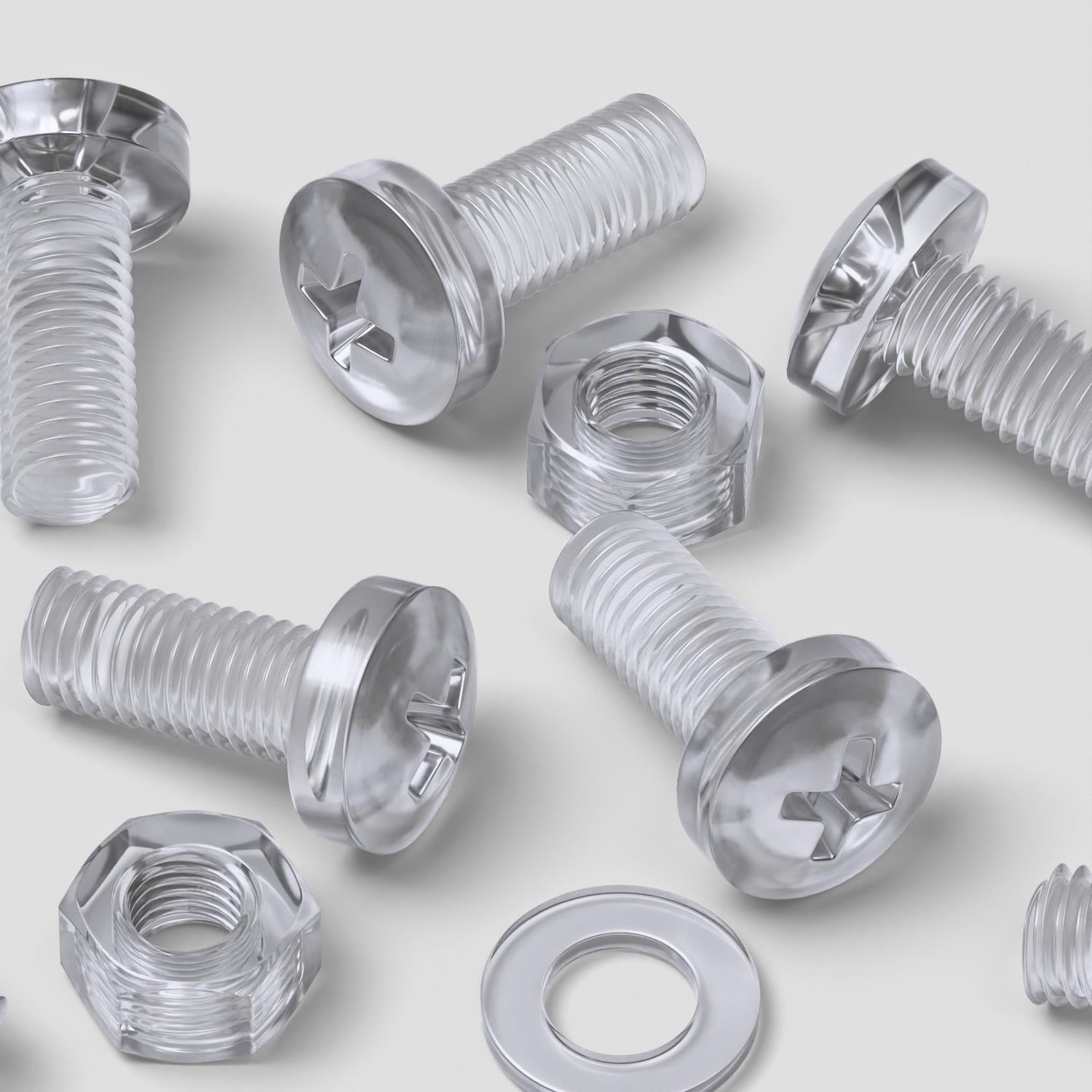 Pack of 30 Transparent Clear Plastic Acrylic M8 x 20mm Nuts & Bolts ...