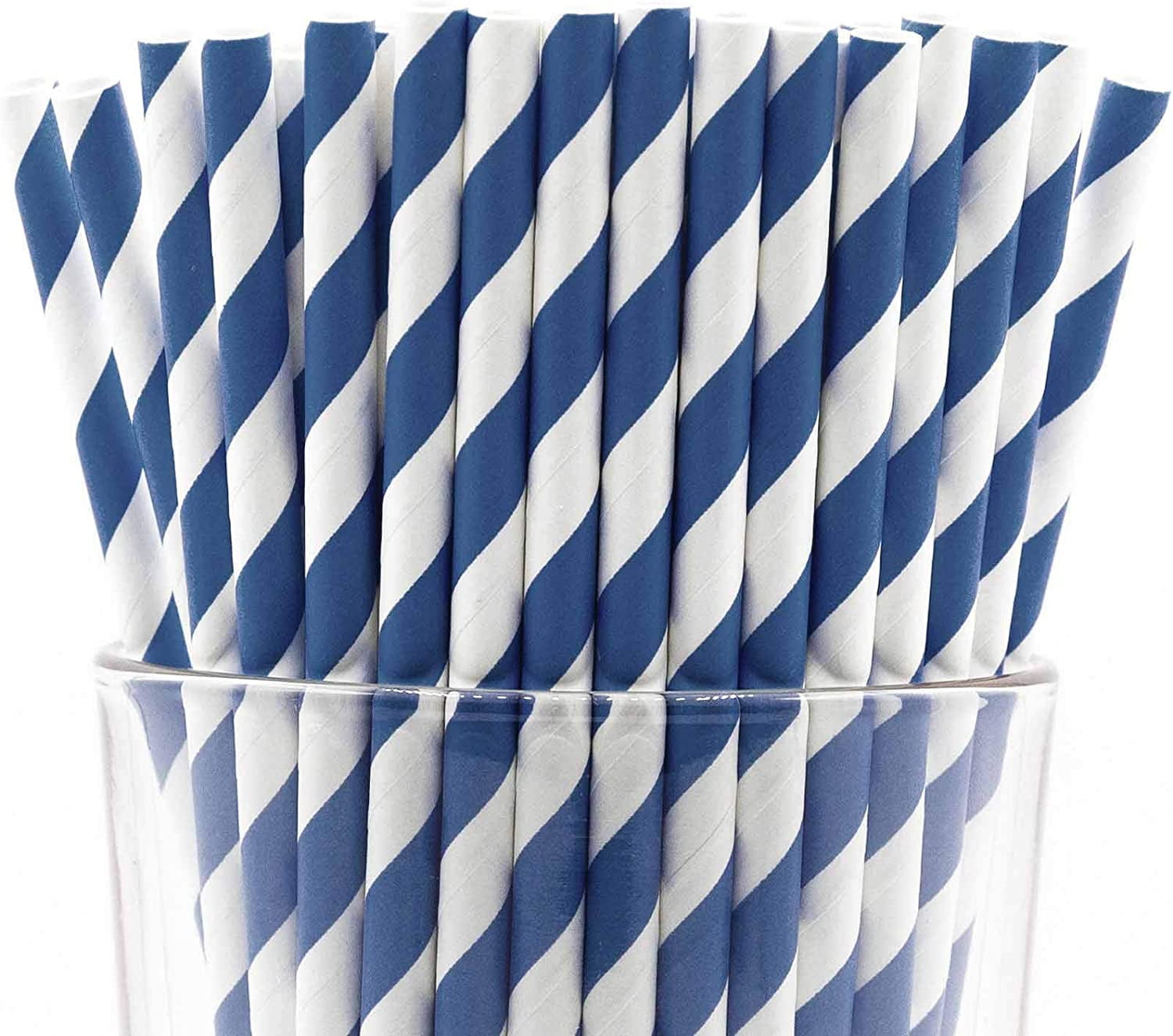 Pack of 300 Navy Blue Swirls Biodegradable 4-Ply Paper Drinking Straws ...