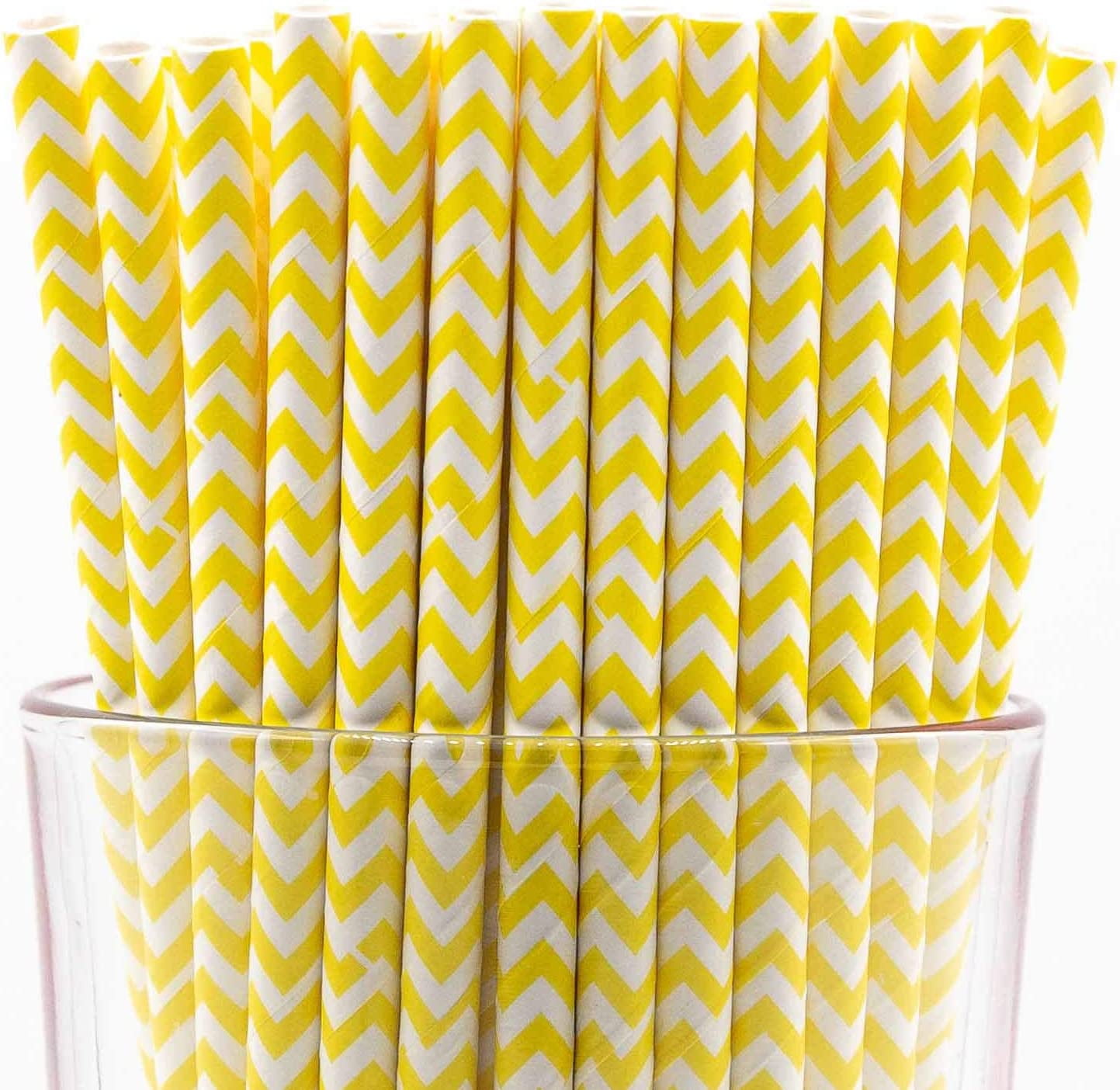 Pack of 300 Yellow Chevron Biodegradable 4-Ply Paper Drinking Straws ...
