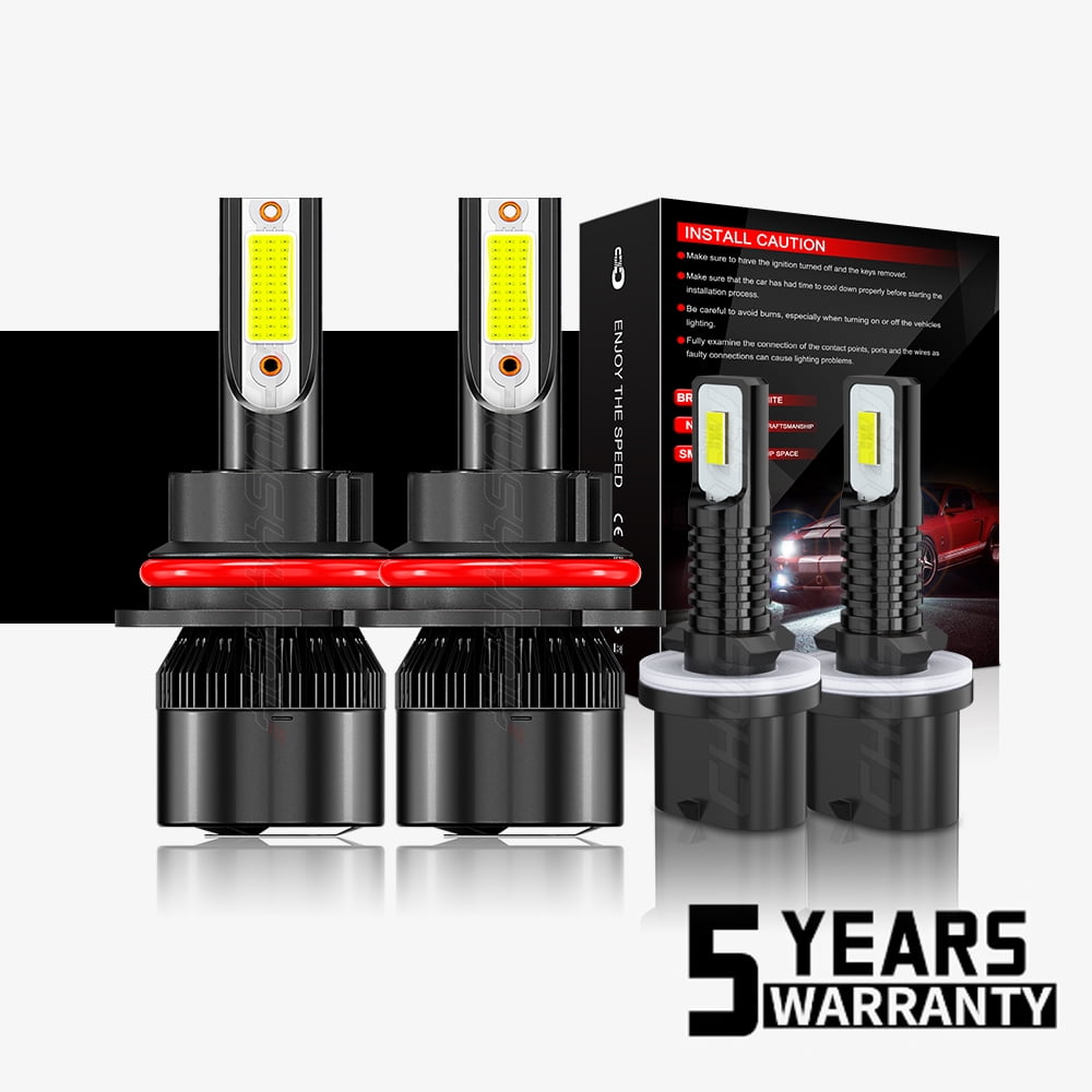Pack of 4 9007 LED Headlight Bulbs High Low Beam Kit 880 Fog Light Plug ...