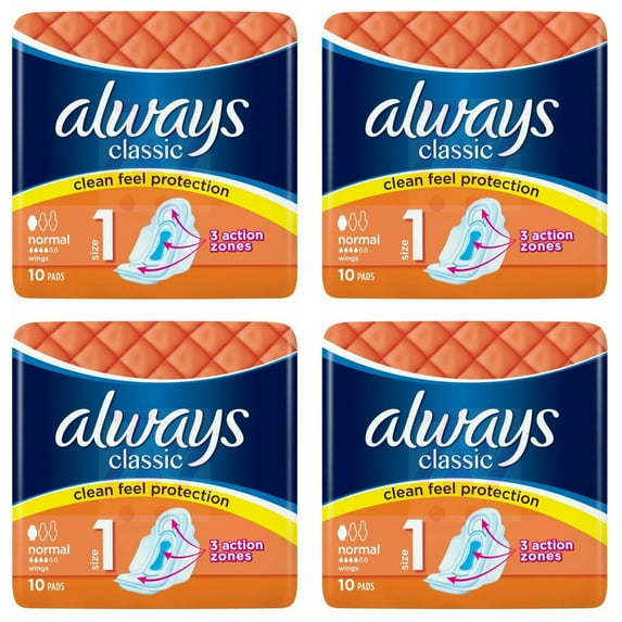 Pack of 4 Always Classic Pads with Wing Normal Size Clean Feel ...