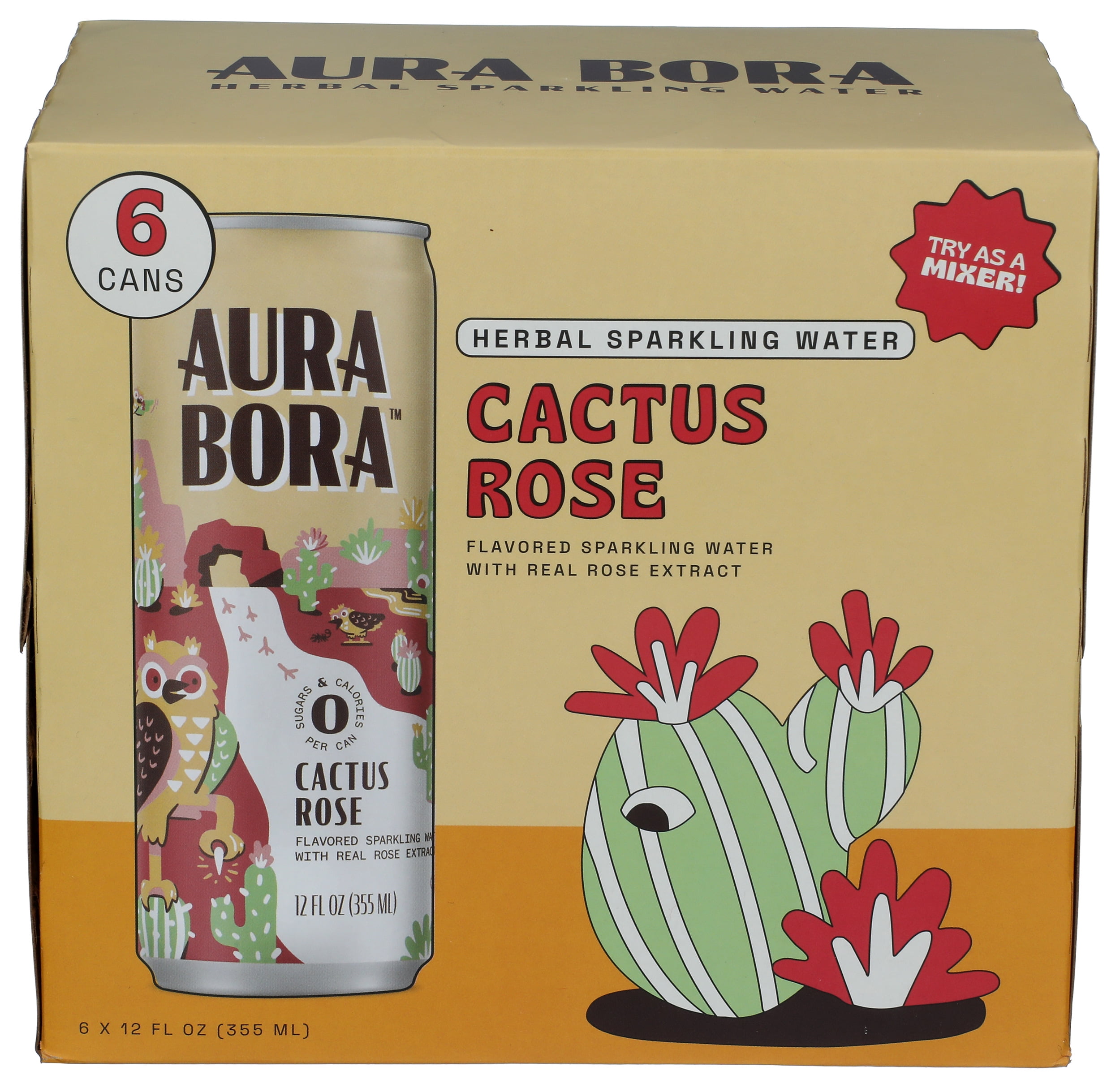 Pack of 4, Aura Bora Cactus Rose Herbal Sparkling Water - 6 Cans, 72 oz ...
