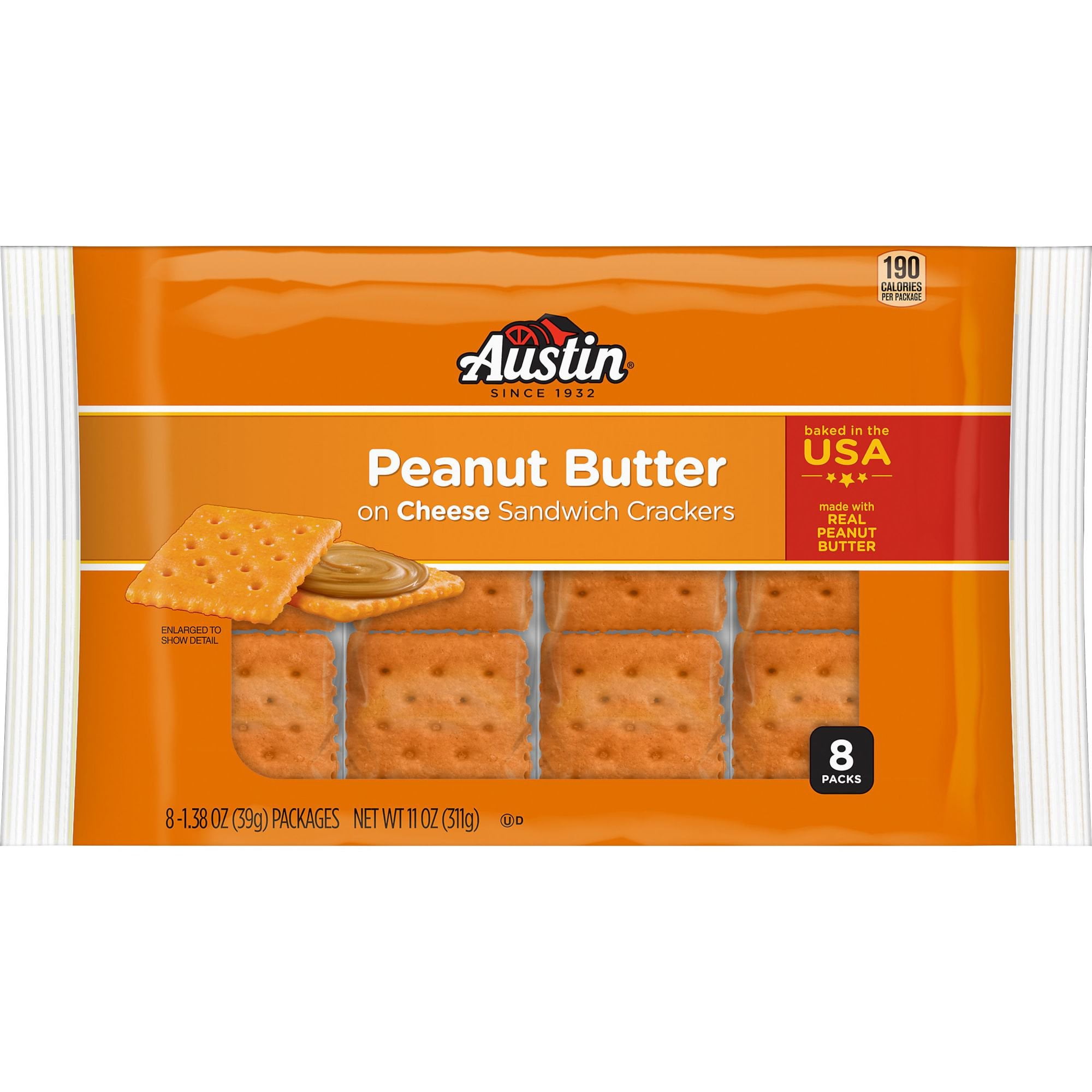 Pack of 4 Austin Peanut Butter on Cheese Sandwich Crackers, 11 oz - 8 ...