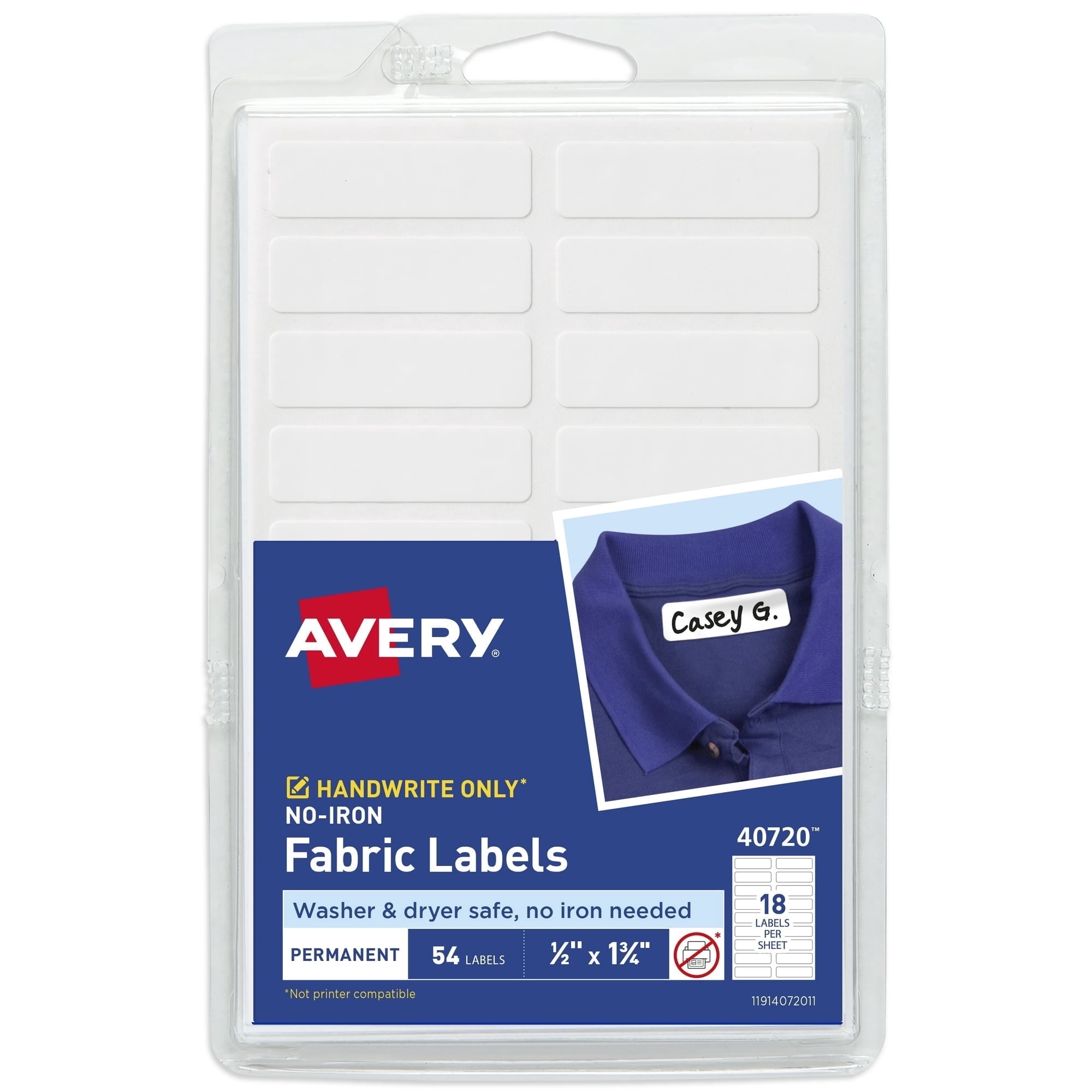 (Pack of 4) Avery No-Iron Fabric Labels, 1/2" x 1-3/4", - Walmart.com