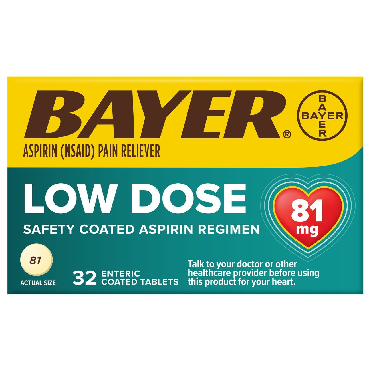 Pack of 4 Bayer Aspirin Pain Reliever/Fever Reducer Low Dose 81 mg ...