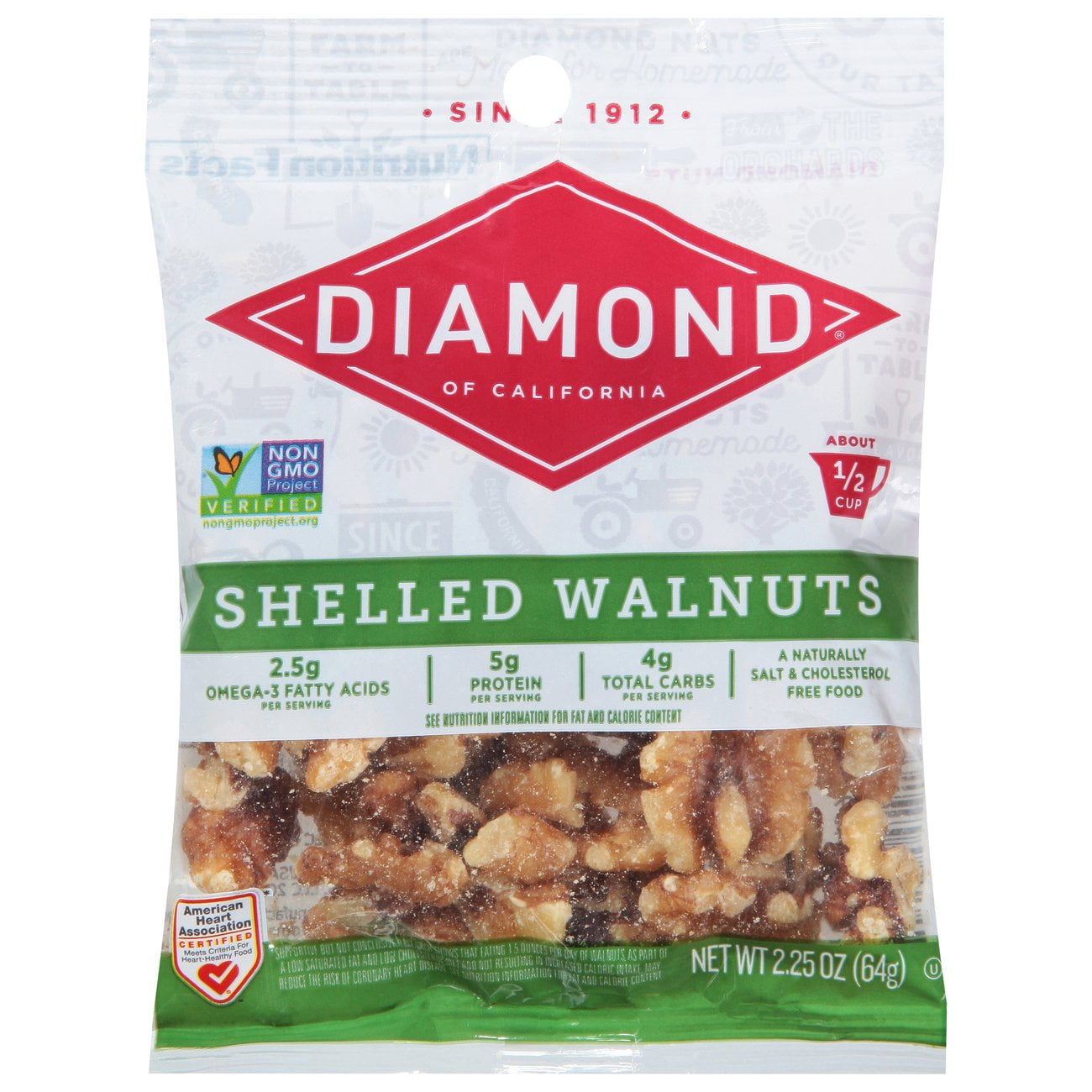 Pack of 4 Diamond of California Shelled Walnuts - 2.25 oz - Package may ...