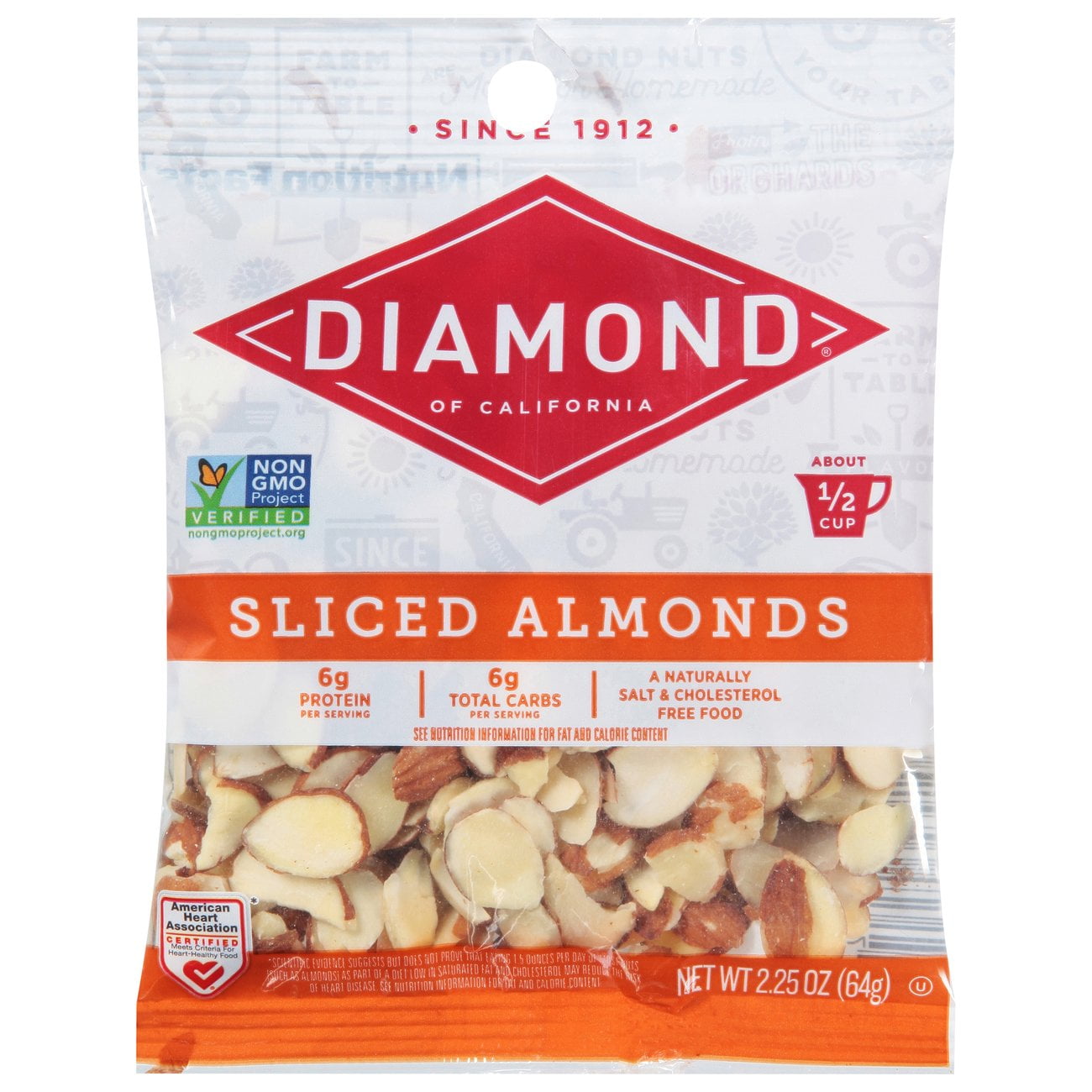 Pack of 4 Diamond of California Sliced Almonds - 2.25 oz - Package may ...