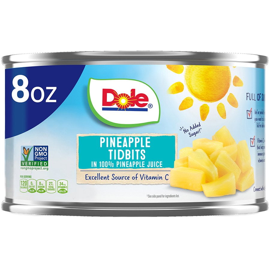 Pack of 4 Dole Pineapple Tidbits in 100% Pineapple Juice - 8 oz ...