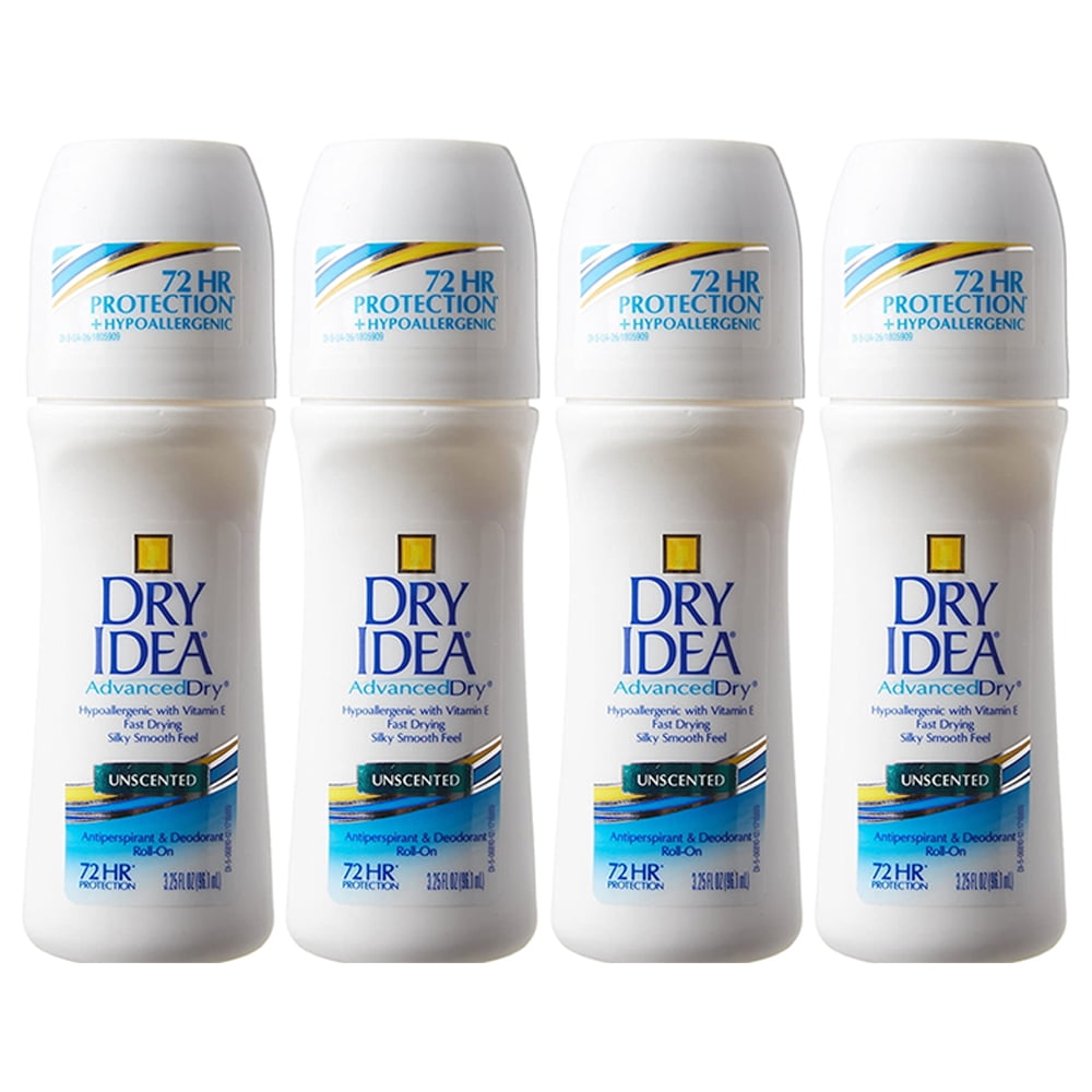 Pack of (4) Dry Idea Antiperspirant Deodorant Roll On, Unscented, 3.25 ...