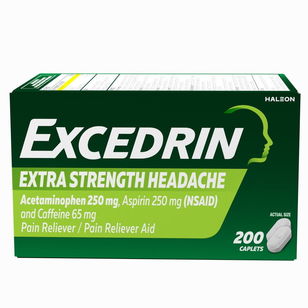 Pack of 4 Excedrin Extra Strength Pain Relief 200 mg Caplets - 200 ct ...