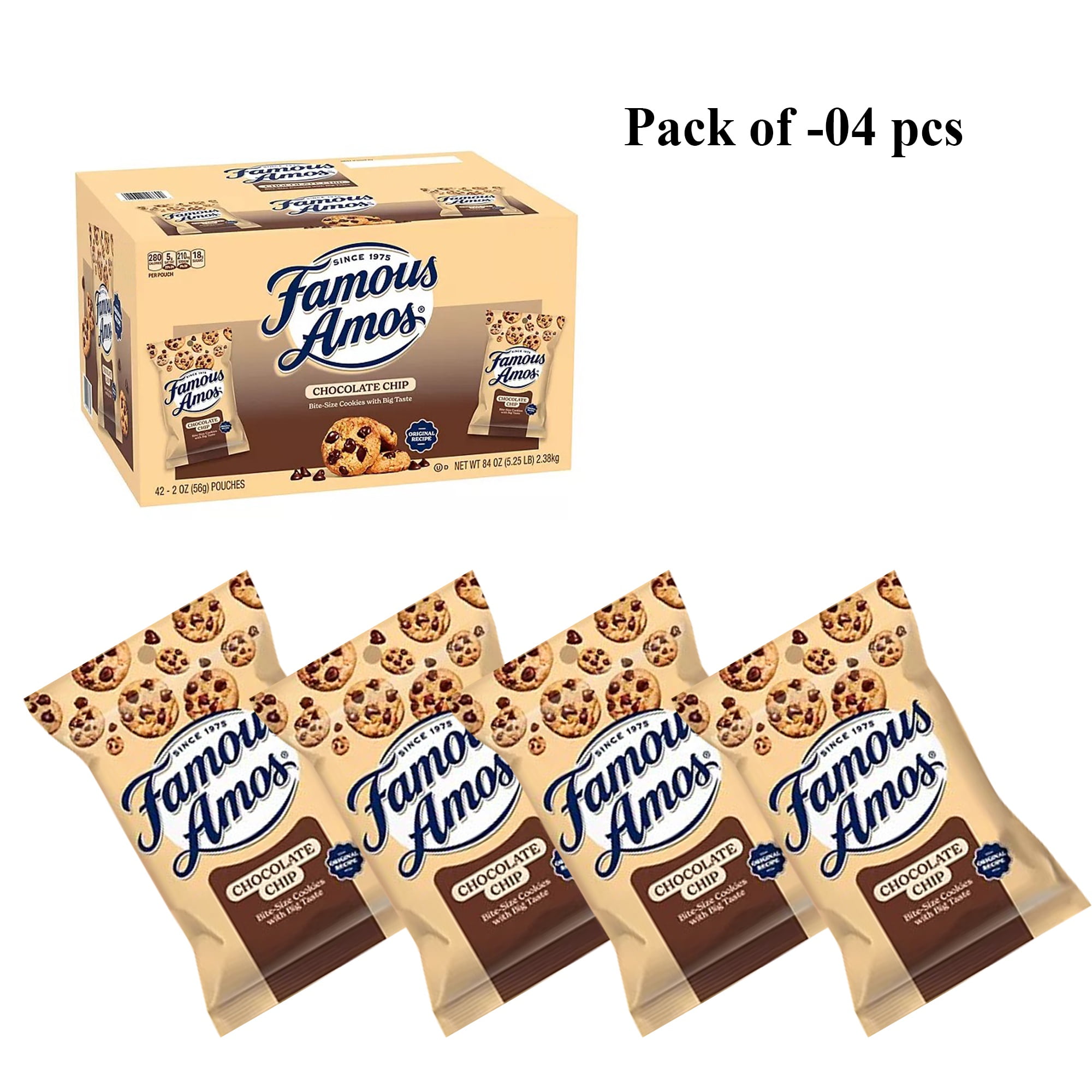 Pack of 4 Famous Amos Classic Bite-Size Chocolate Chip Cookies | 2 Oz ...