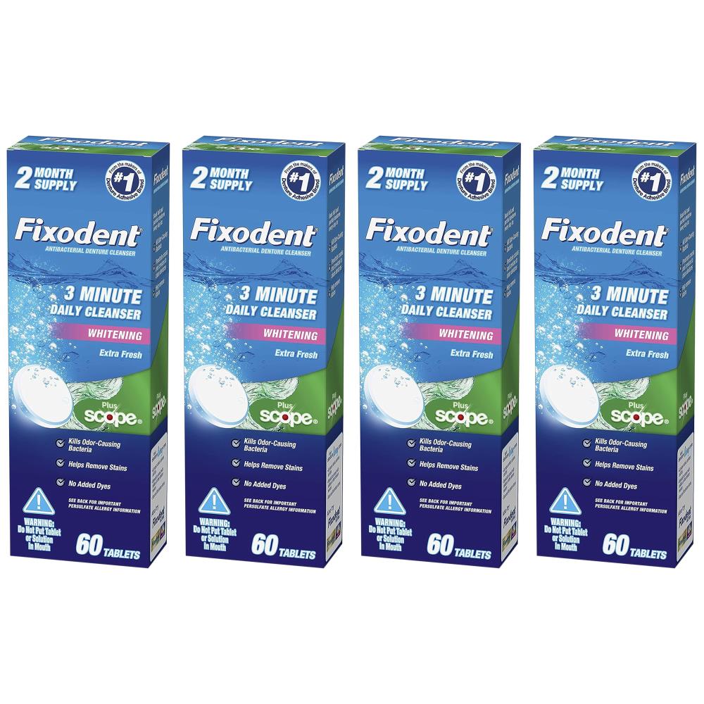 Pack of (4) Fixodent Plus Scope Daily Denture Cleaner Tablets, 60 Count ...