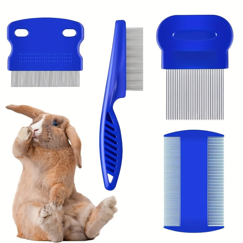 Pack of 4 Flea and Lice Combs, Stainless Steel Rabbit Dog Cat Grooming ...