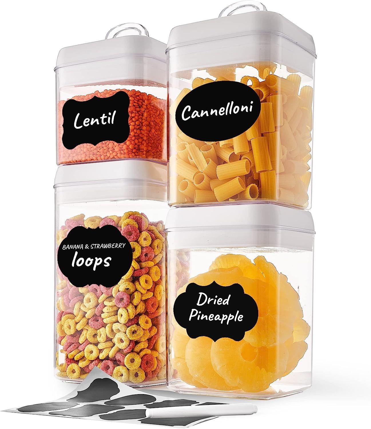 Pack of 4 Food Containers Versatile Space Saving Clear Stackable Food ...