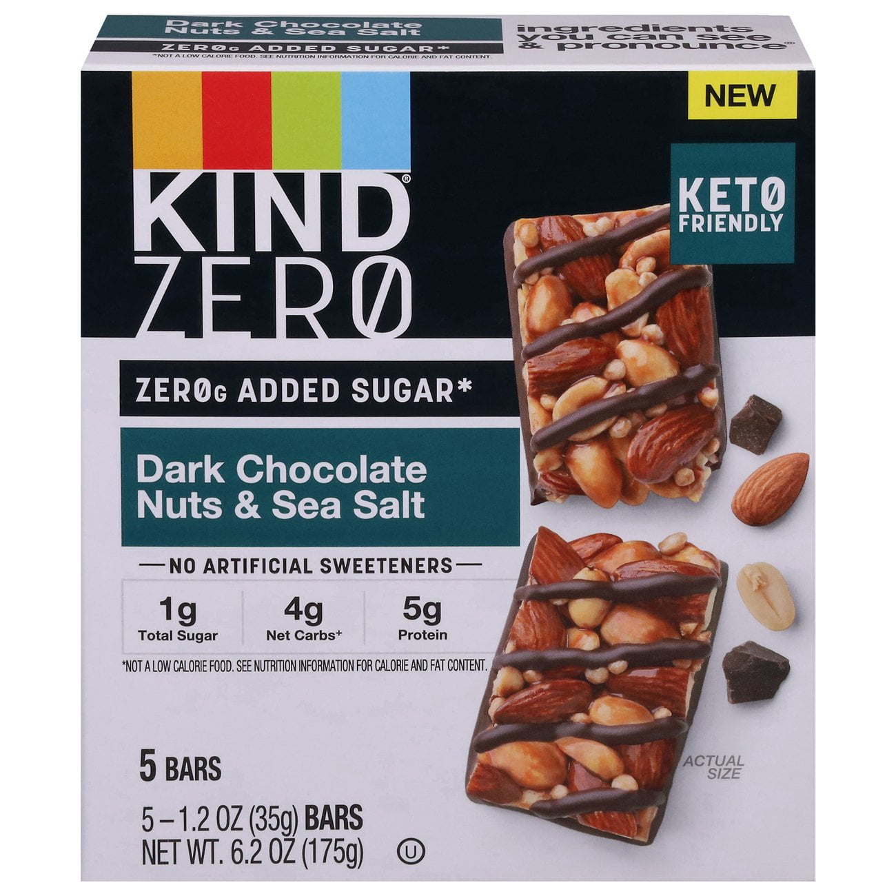 Pack of 4 Kind Zero Added Sugar Dark Chocolate Nuts and Sea Salt - 5 ea ...