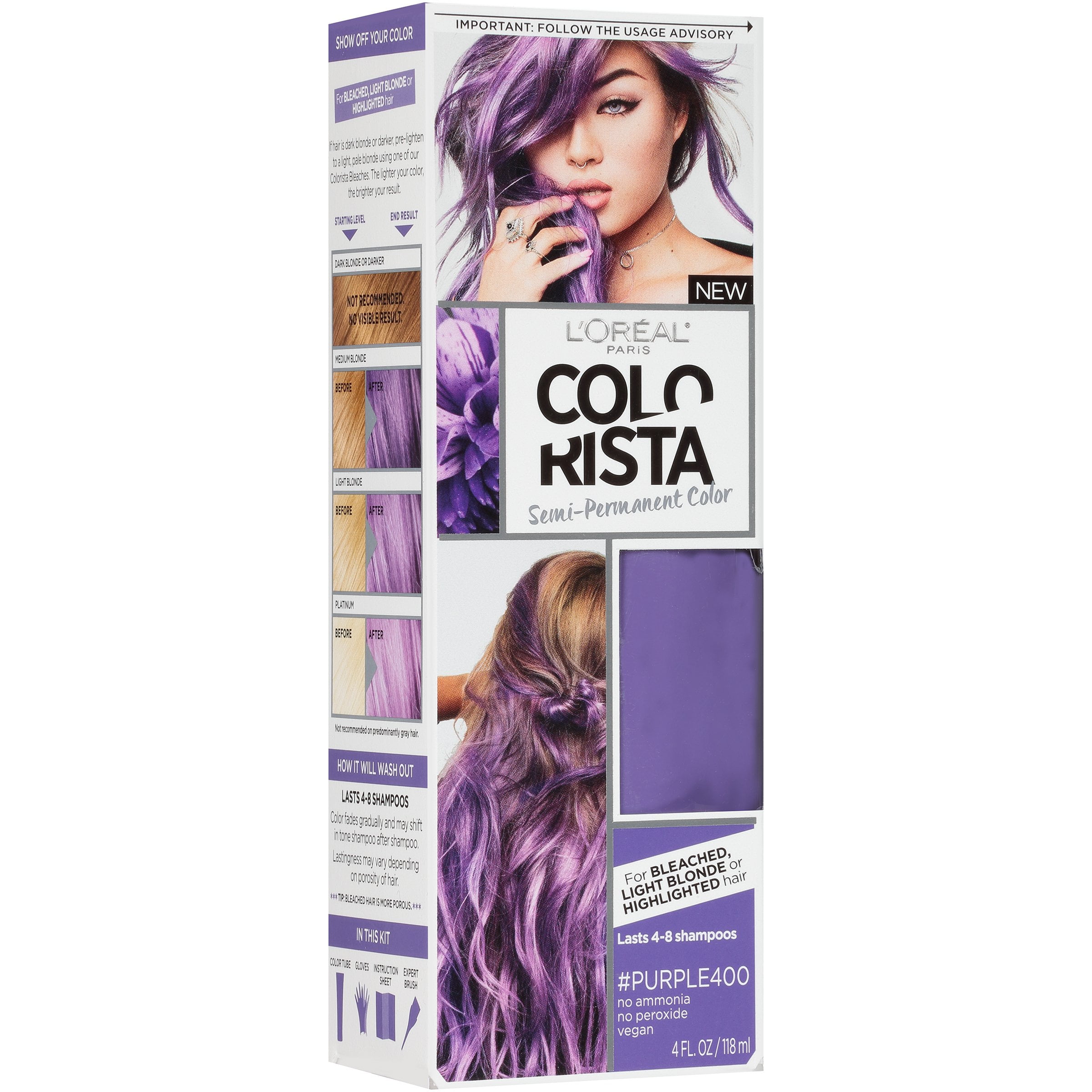 Pack of 4 L'Oréal Paris Colorista Semi-Permanent Hair Color, Purple ...