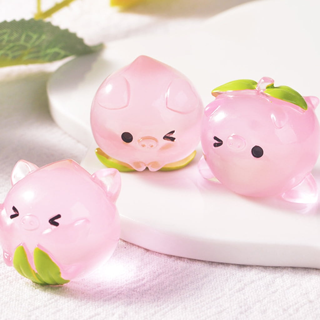4Pcs Glowing In Dark Piggy Peach Car Dashboard Decors Resins Miniature ...