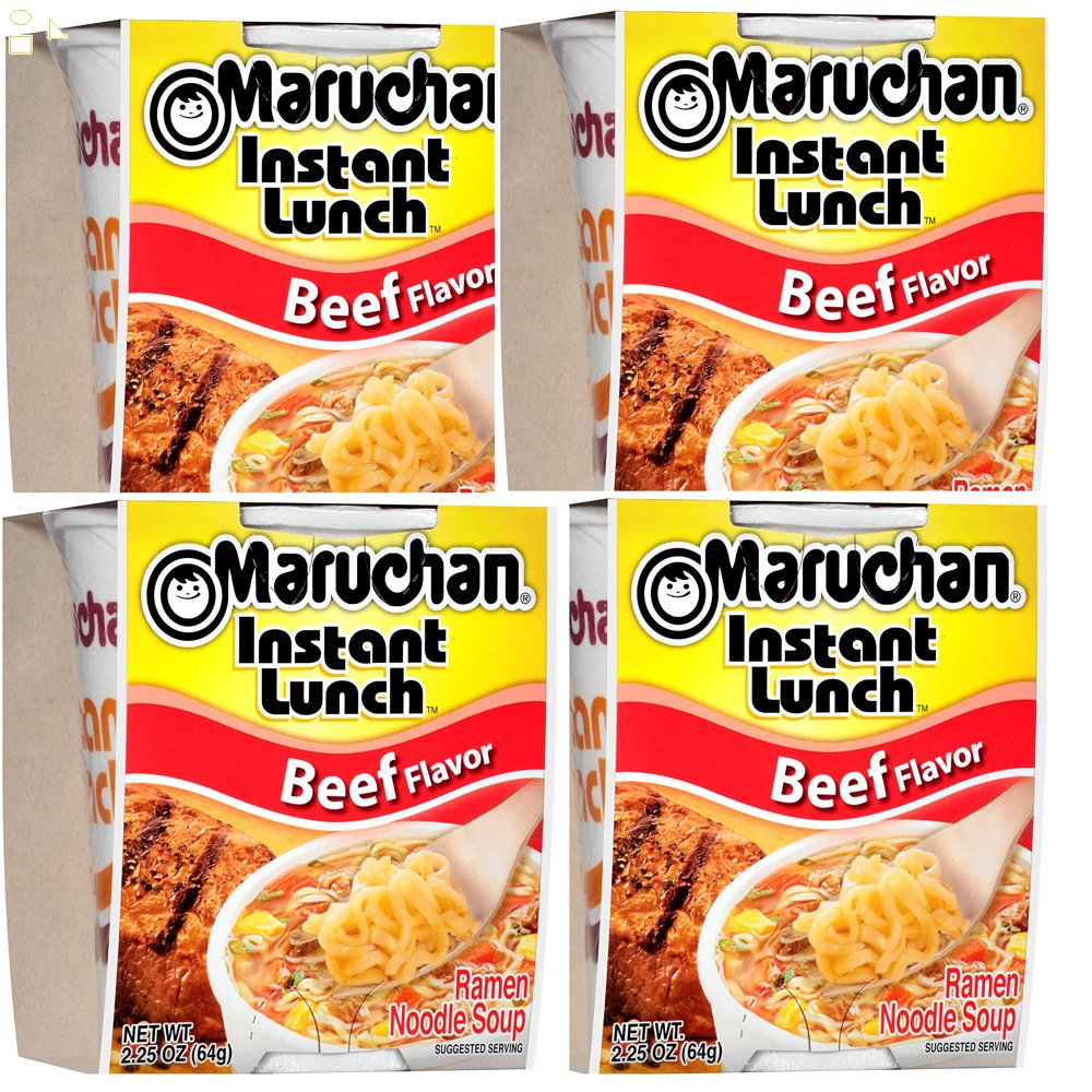 Pack of 4 Maruchan BEEF Flavor Instant Lunch Ramen Noodles Soup Cups 2. ...