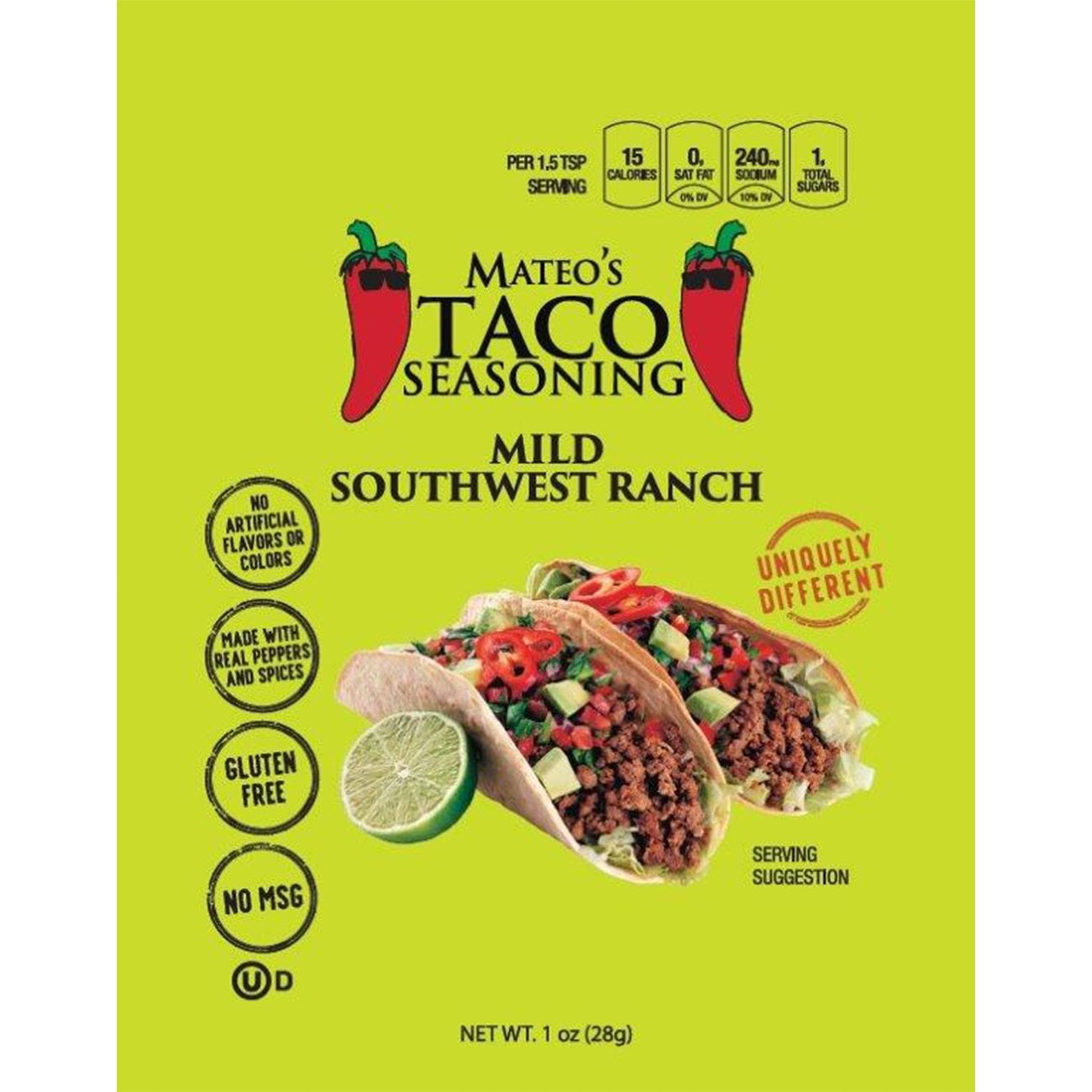 Pack of 4 Mateo's Mild Southwest Ranch Taco Seasoning - 1 oz - Package ...