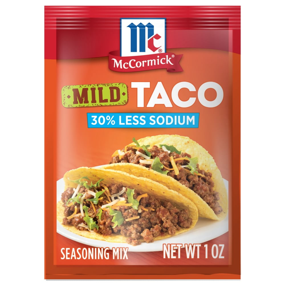 Pack of 4 McCormick 30% Less Sodium Mild Taco Seasoning Mix, 1 oz ...