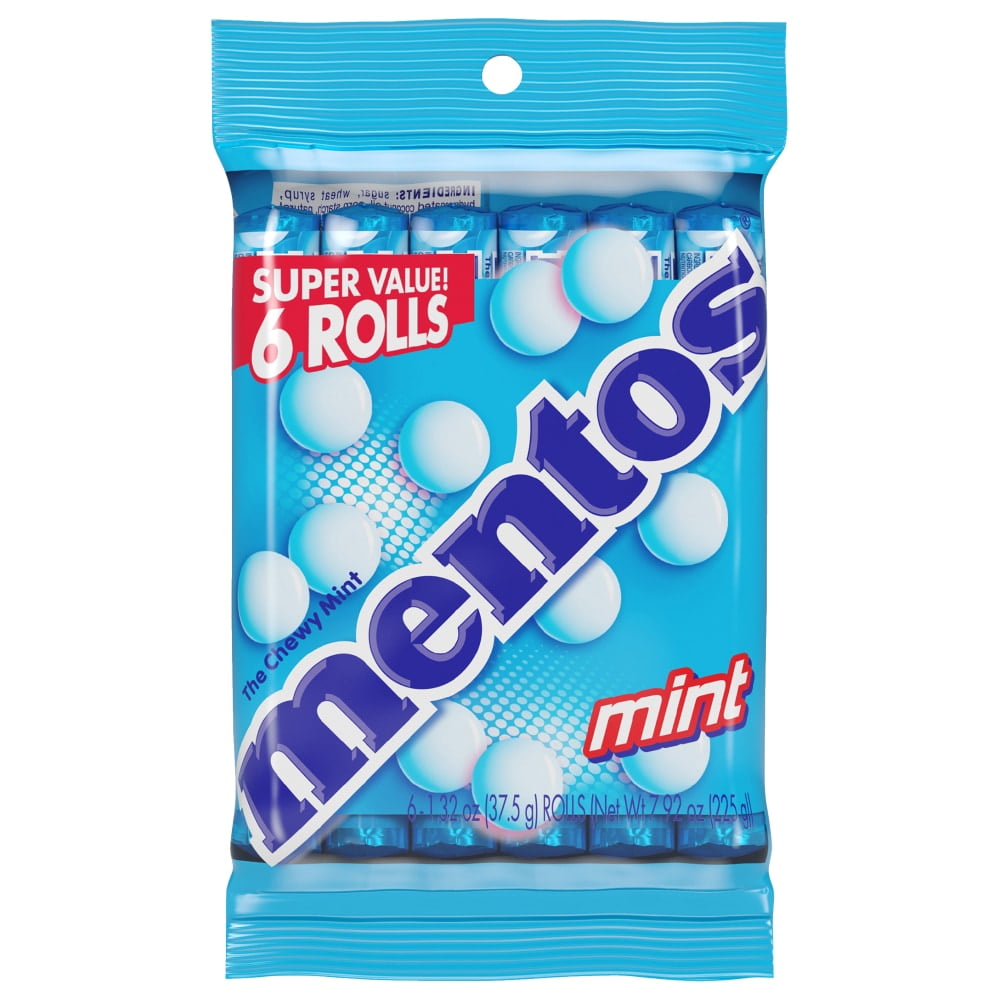 Pack of 4 Mentos Chewy Mint Flavored Candy Rolls, 6 ct (packaging may ...