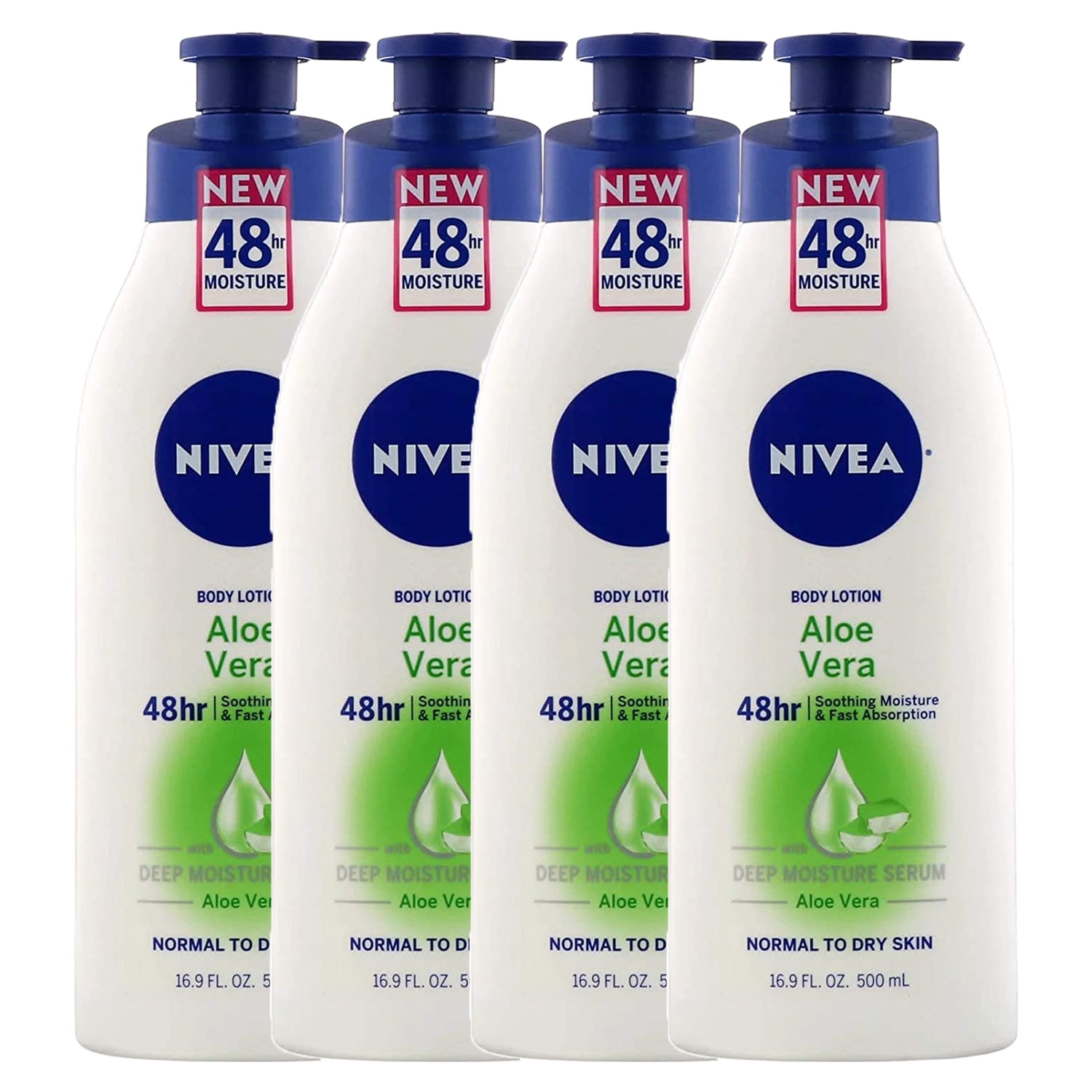 Pack of (4) NIVEA Lotion Aloe Vera 48 Hour Pump, 16.9 Ounce - Walmart.com
