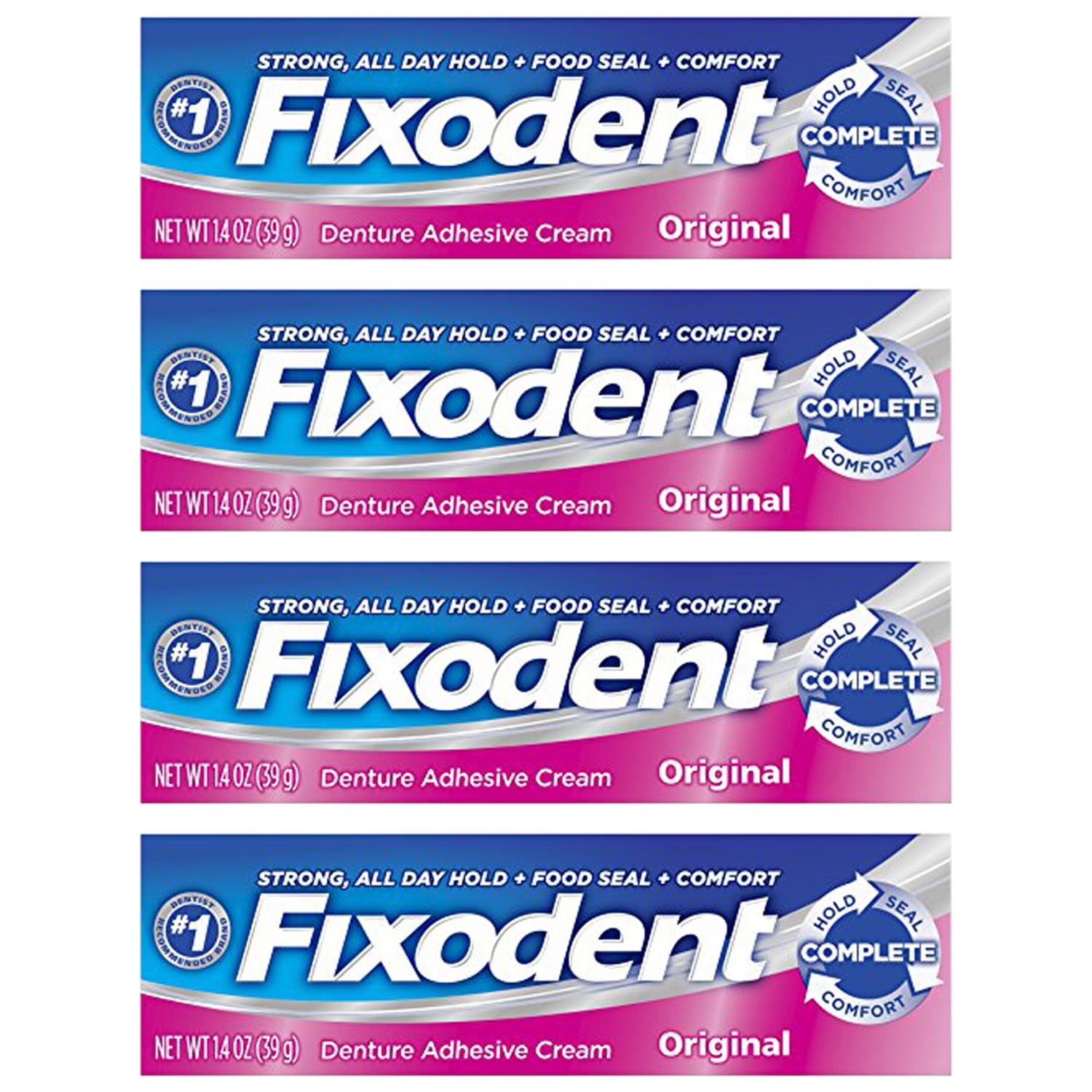 Fixodent Denture Adhesive Cream, Maximum Hold, Original - Pack of 4, 1. ...