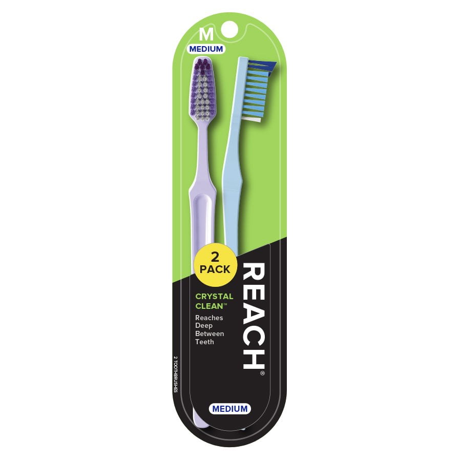 Pack of 4 Reach Crystal Clean Medium Toothbrush - Colors May Vary - 2 ...