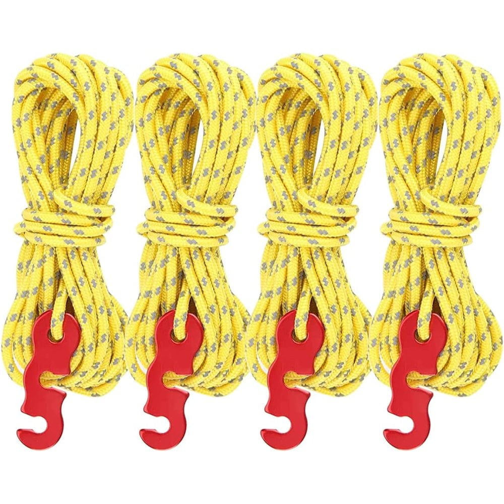 Pack of 4 Reflective Guy Ropes with Rope Tensioner, 13 ft/4 m Tent Cord ...