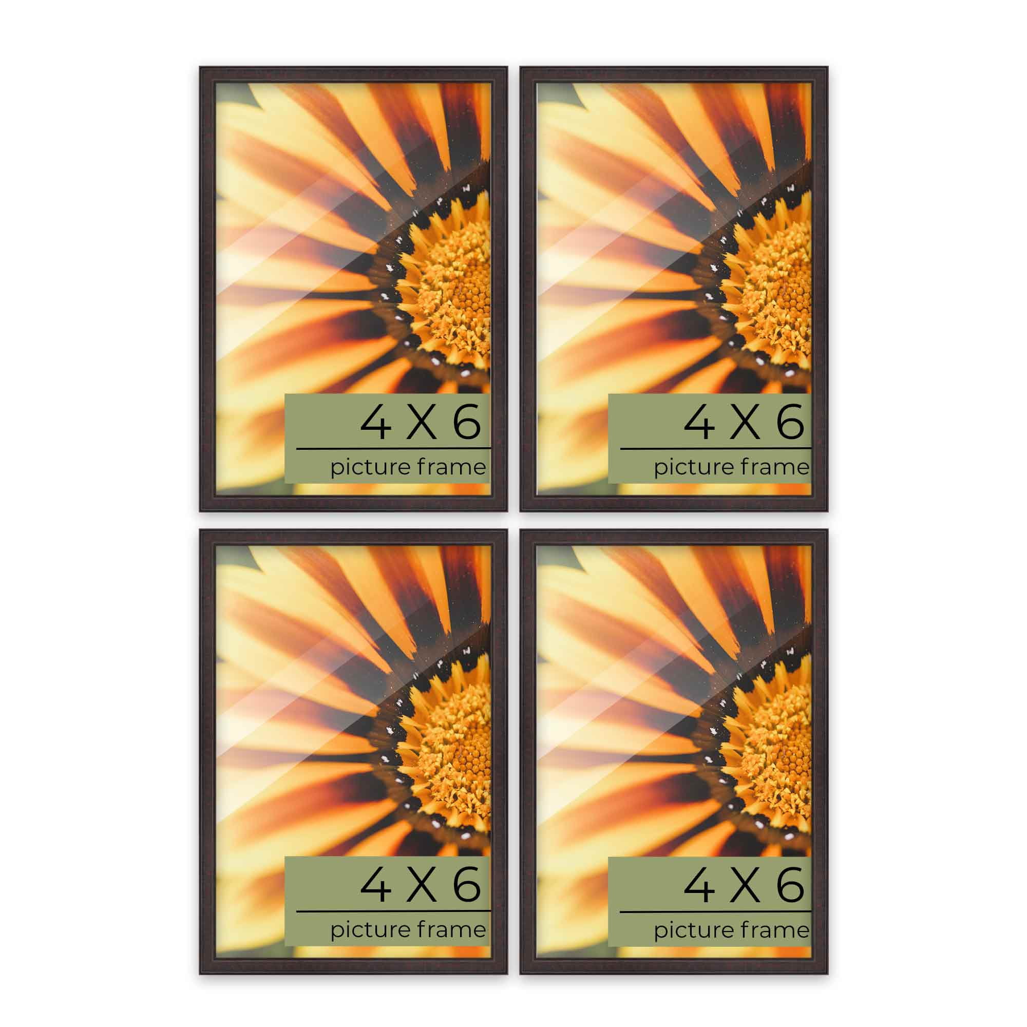 Pack of 4 Rustic Brown 4x6 Picture Frames | Solid Wood | UV-Resistant ...