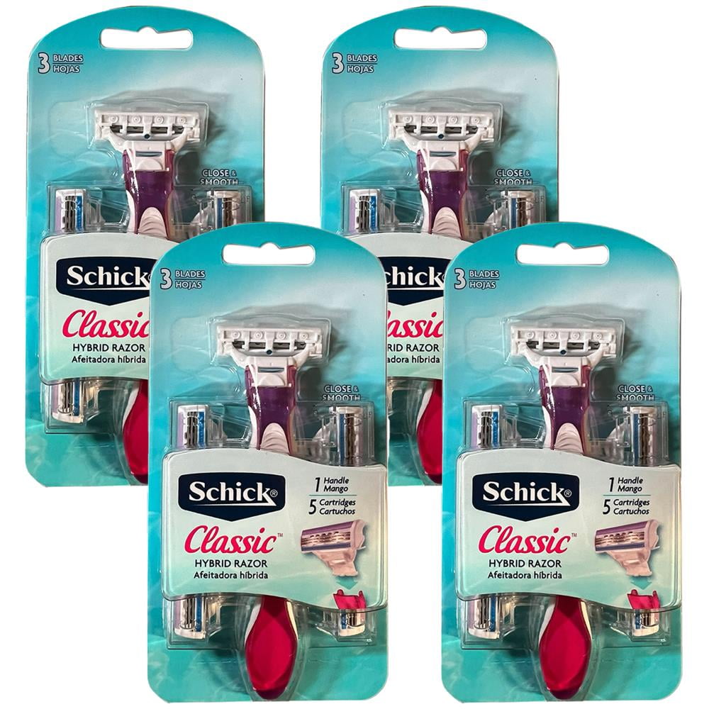 Pack of (4) Schick Classic Hybrid Razor 1 handle 5 cartridges with 3 ...