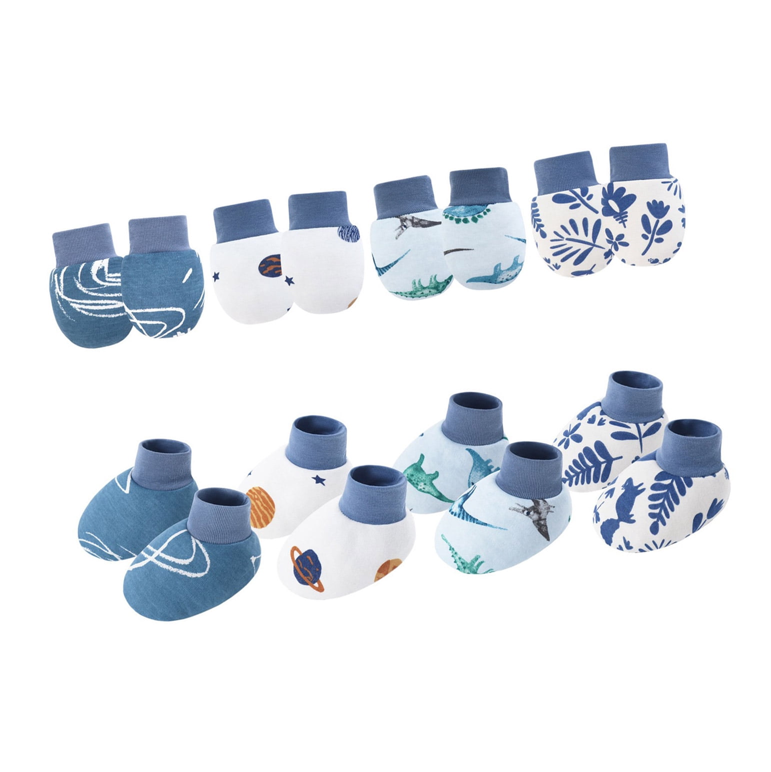 Pack of 4 Set Cotton Newborns Gloves & Matching Socks for Neutral ...