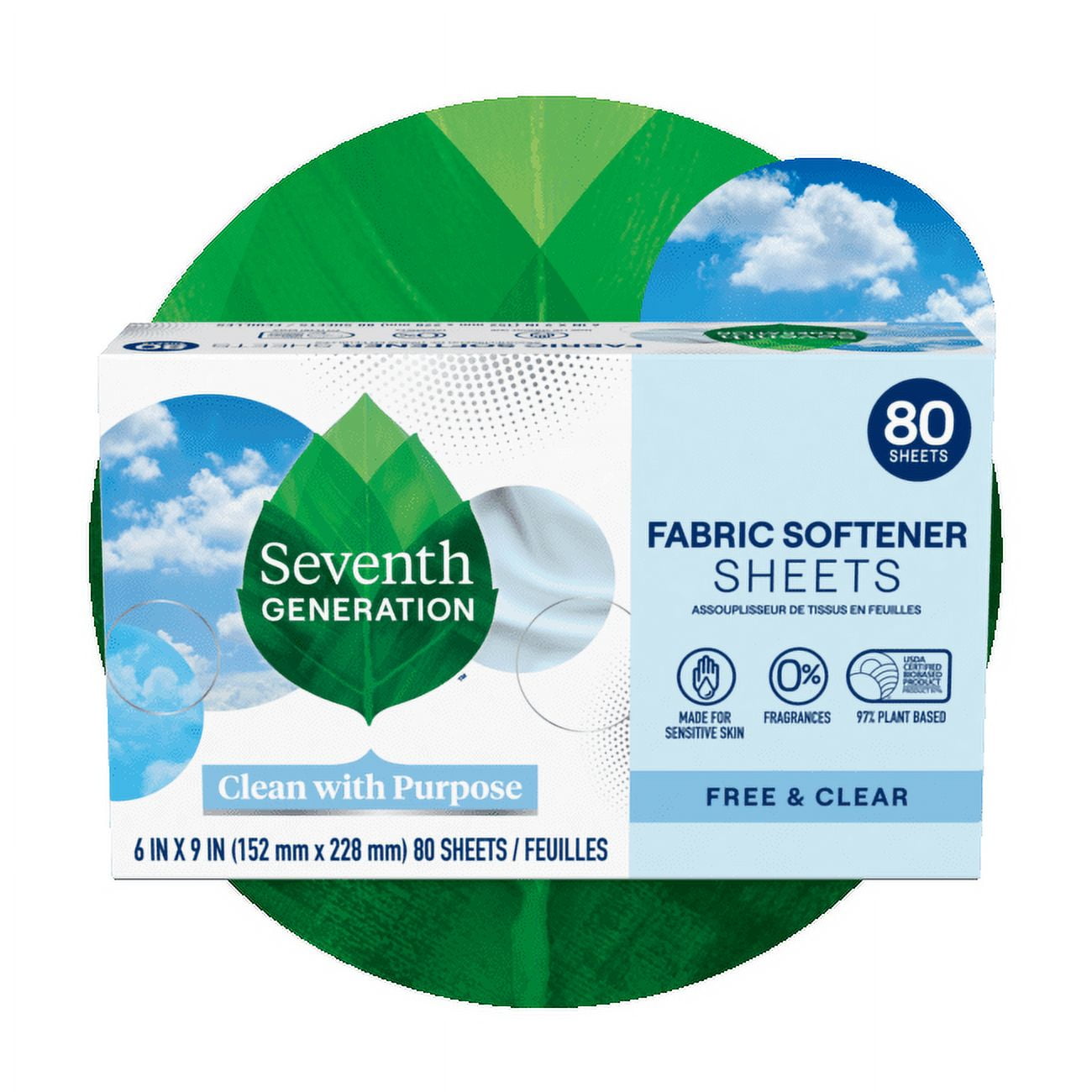 Pack of 4, Seventh Generation Free & Clear Fabric Softener Sheets, 80 ...