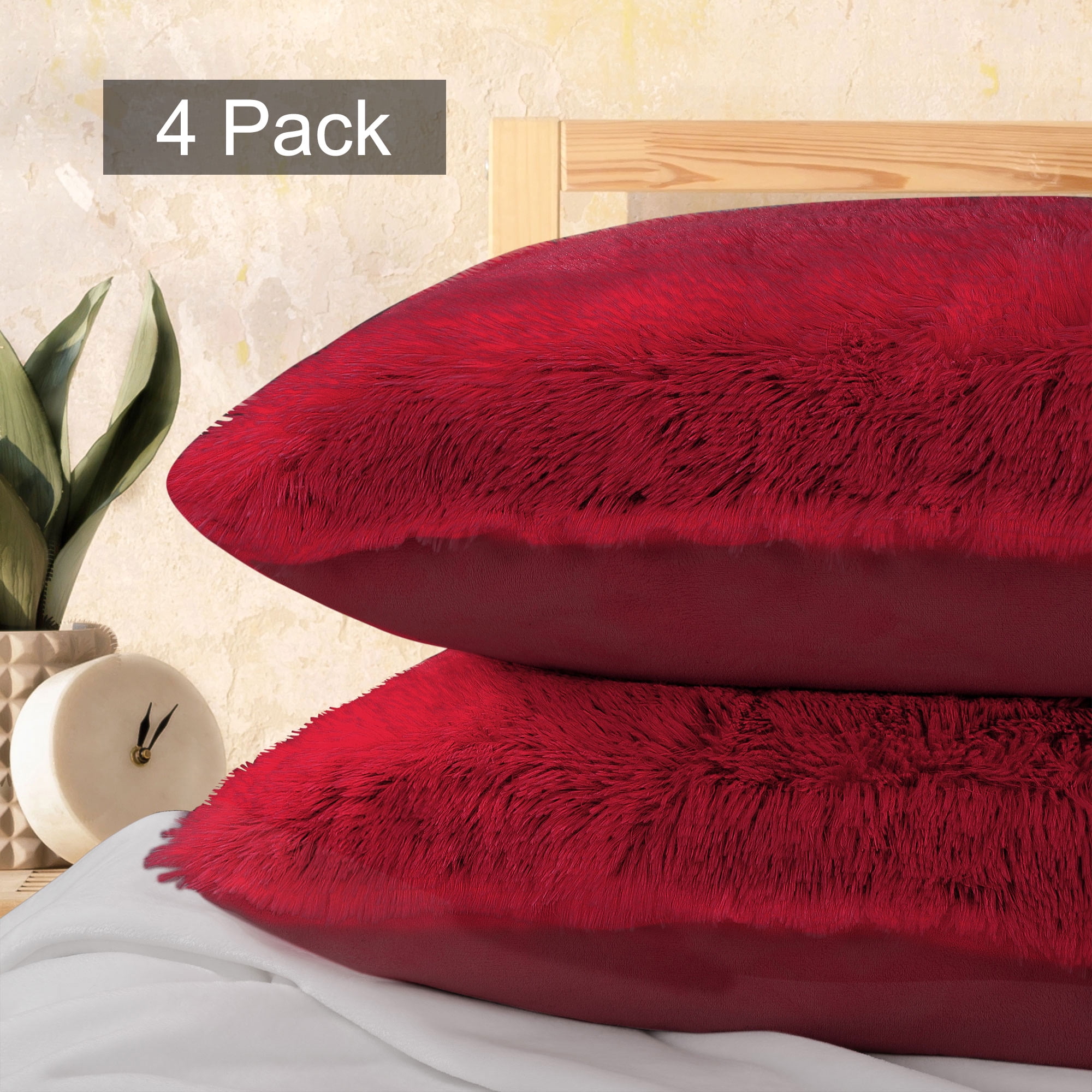PiccoCasa 4 Pack Faux Fur Throw Pillow Cases Covers with Zipper Velvet ...
