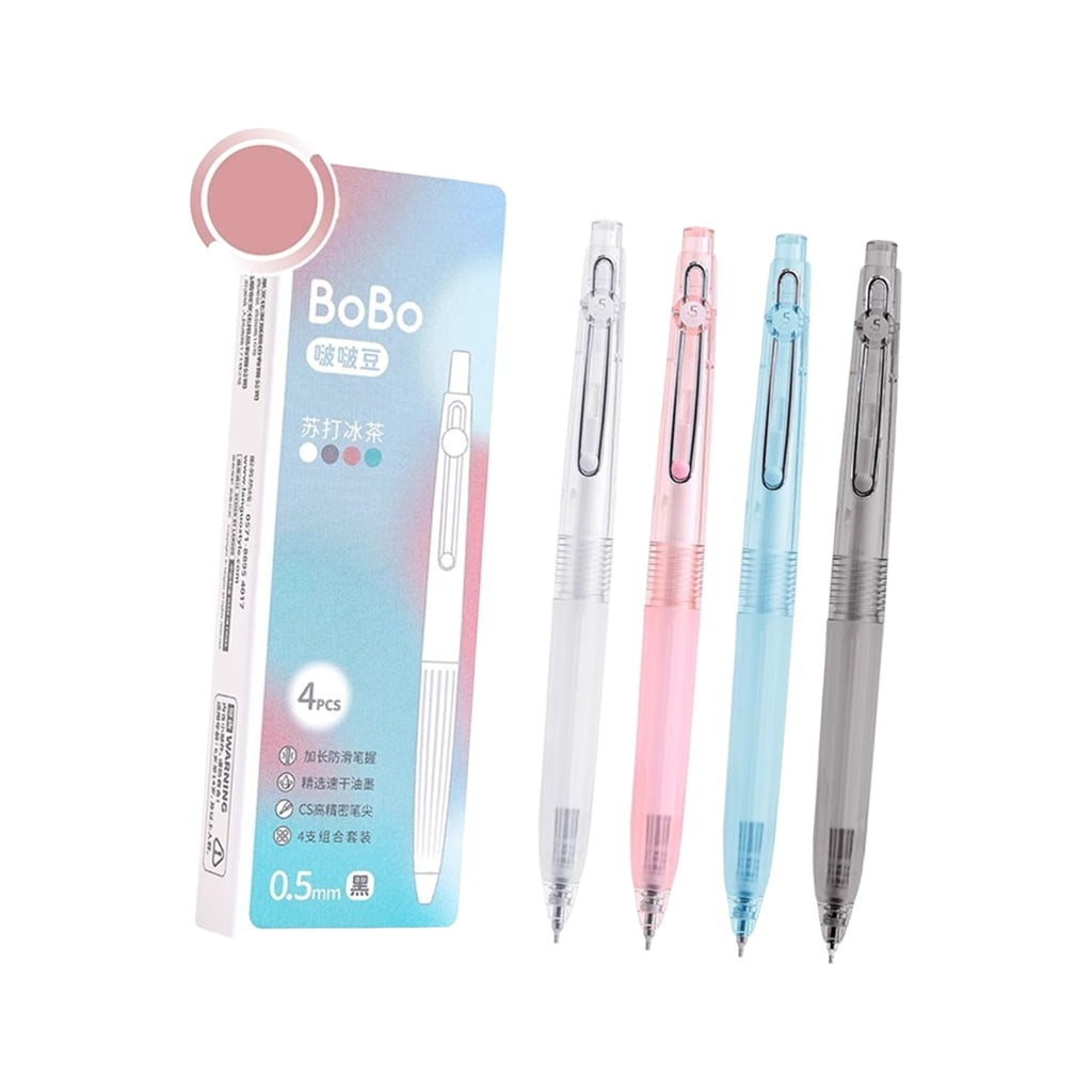 Pack of 4 Soft Grip Retractable 0.5mm Black Ink Night Study Writing ...