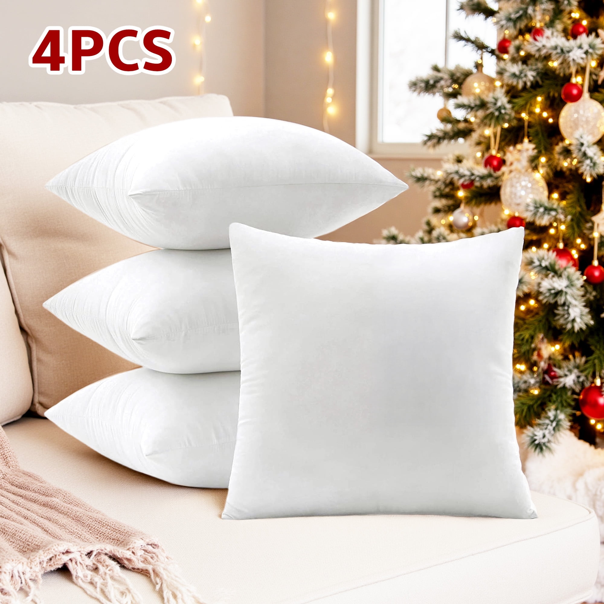 Pack of 4 Square Form Decorative Throw Pillow Inserts, White Couch ...