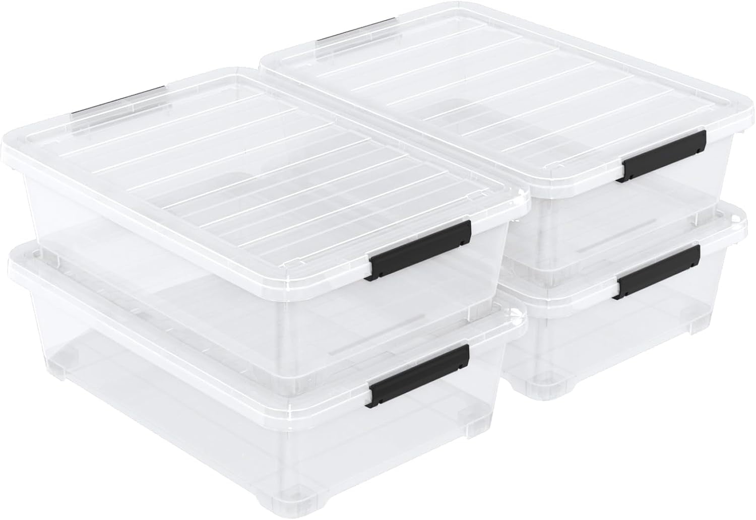 Pack of 4 Stackable Plastic Containers with Durable Latching Lids ...