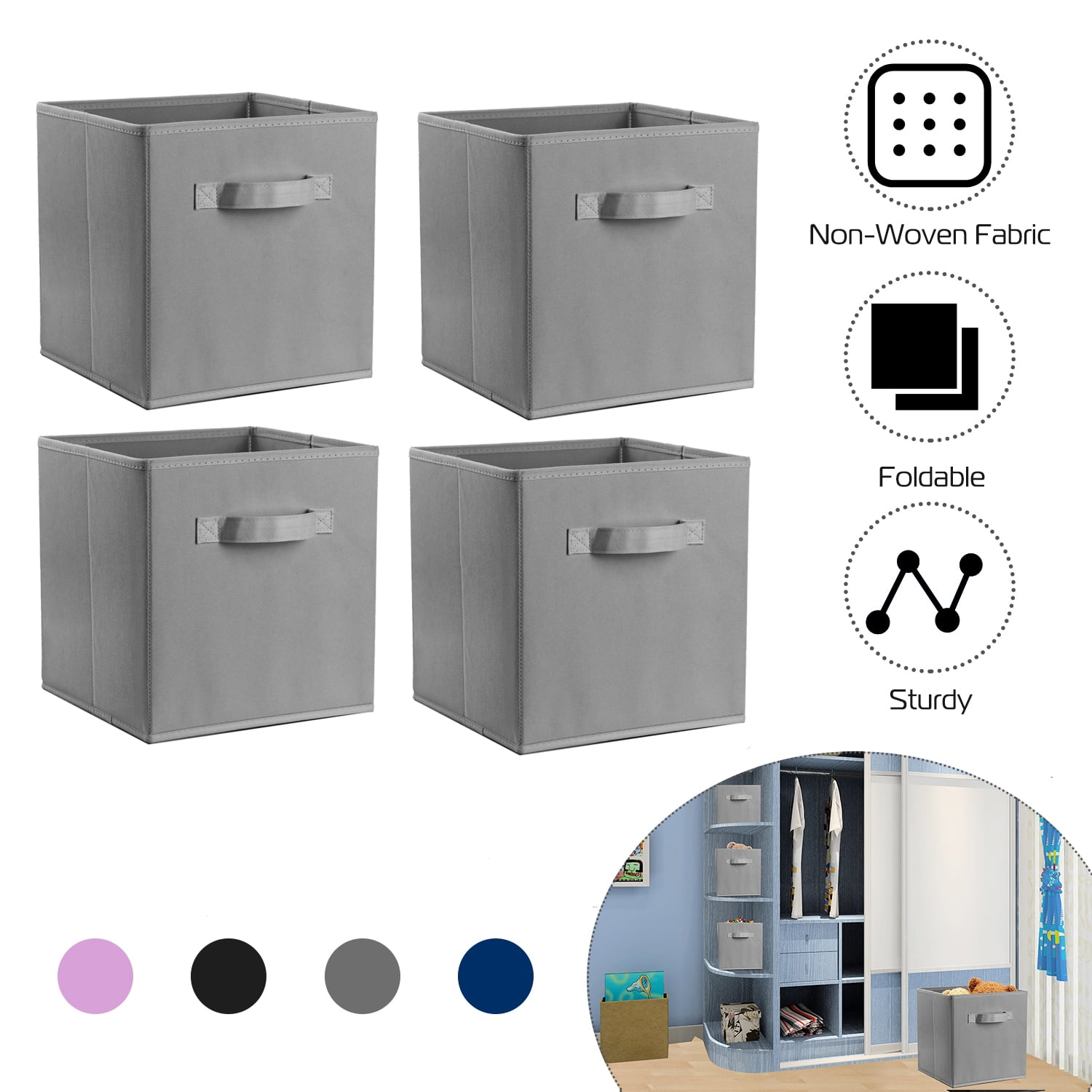 iMounTEK Large Foldable Storage Cubes, Pack of 4, Fabric Bins with ...